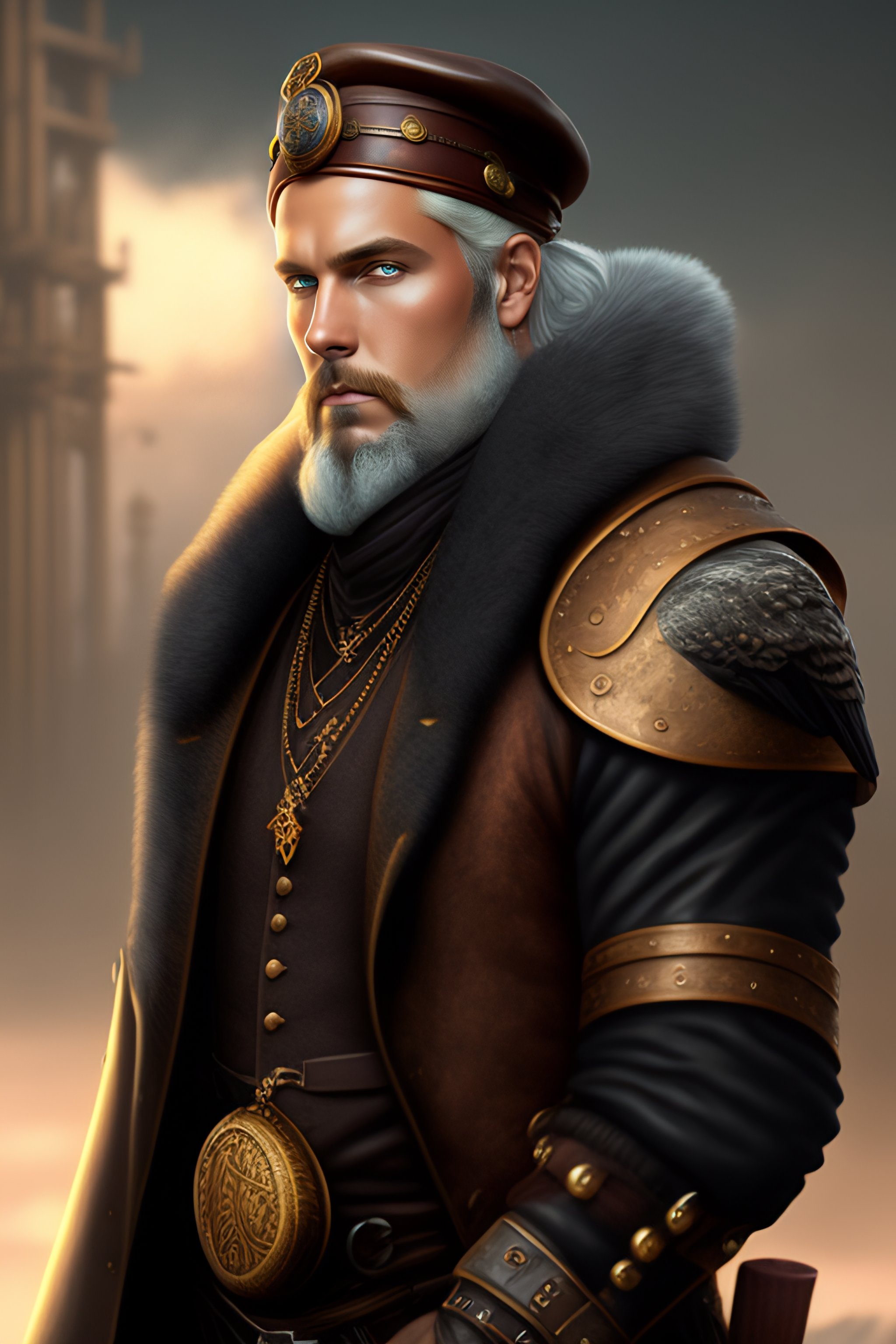 Lexica - Odin steampunk with a mechanic crow on the shoulder