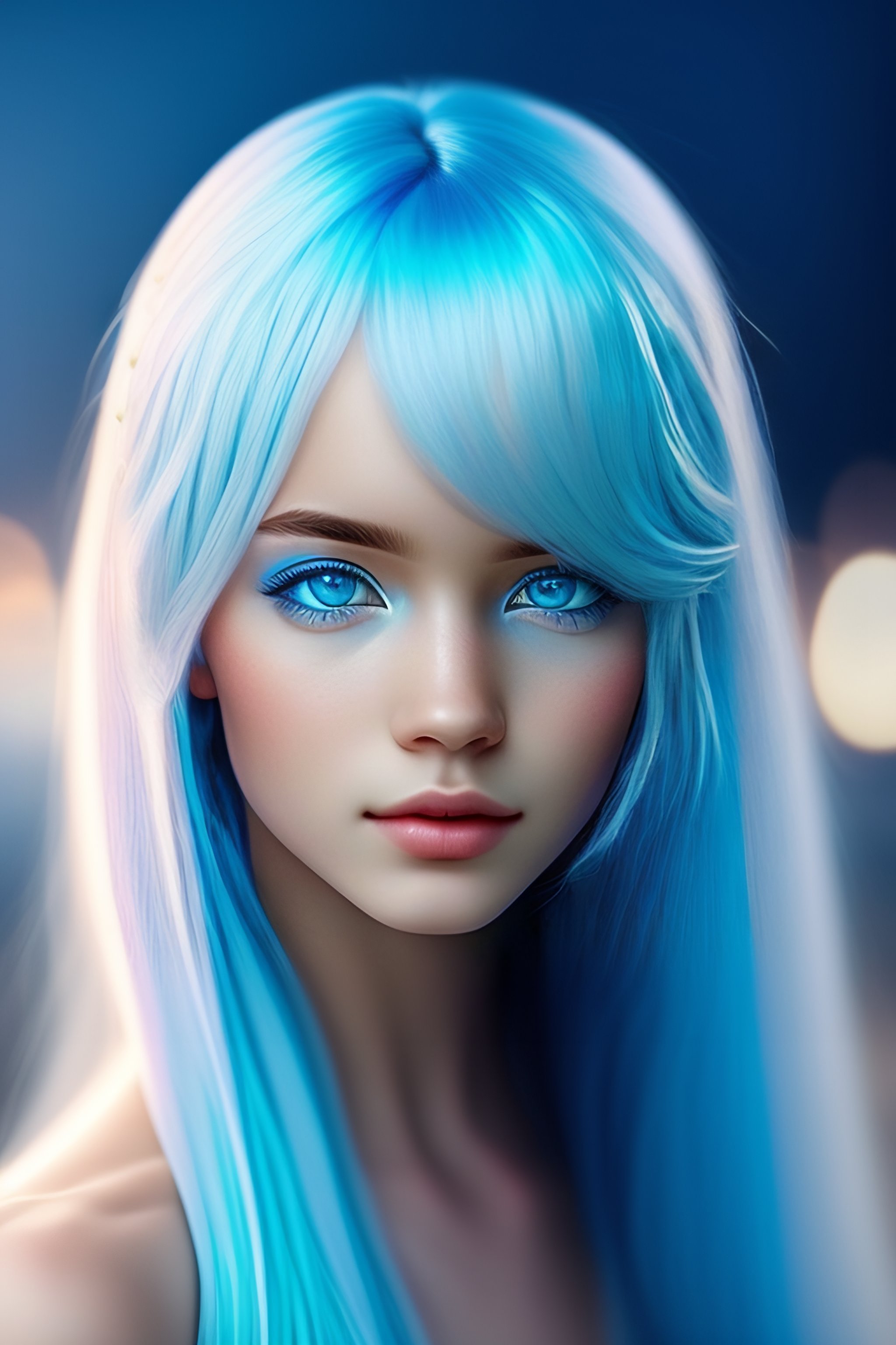 Lexica - Girl,light blue hair , blue eyes , white skin , drees blue ...