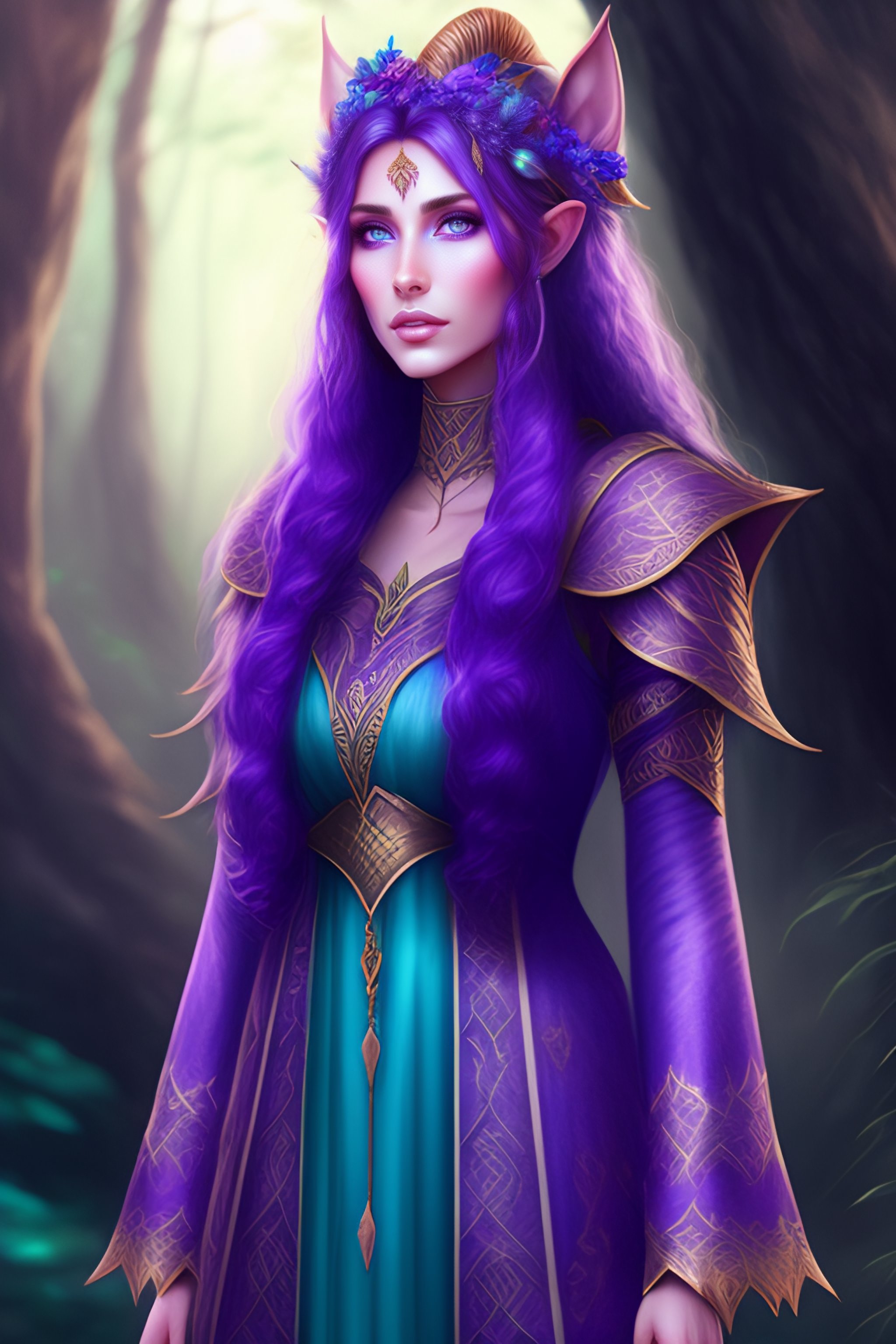 Lexica Forest Elf Dress Concept Art Purple And Blue Palet Color