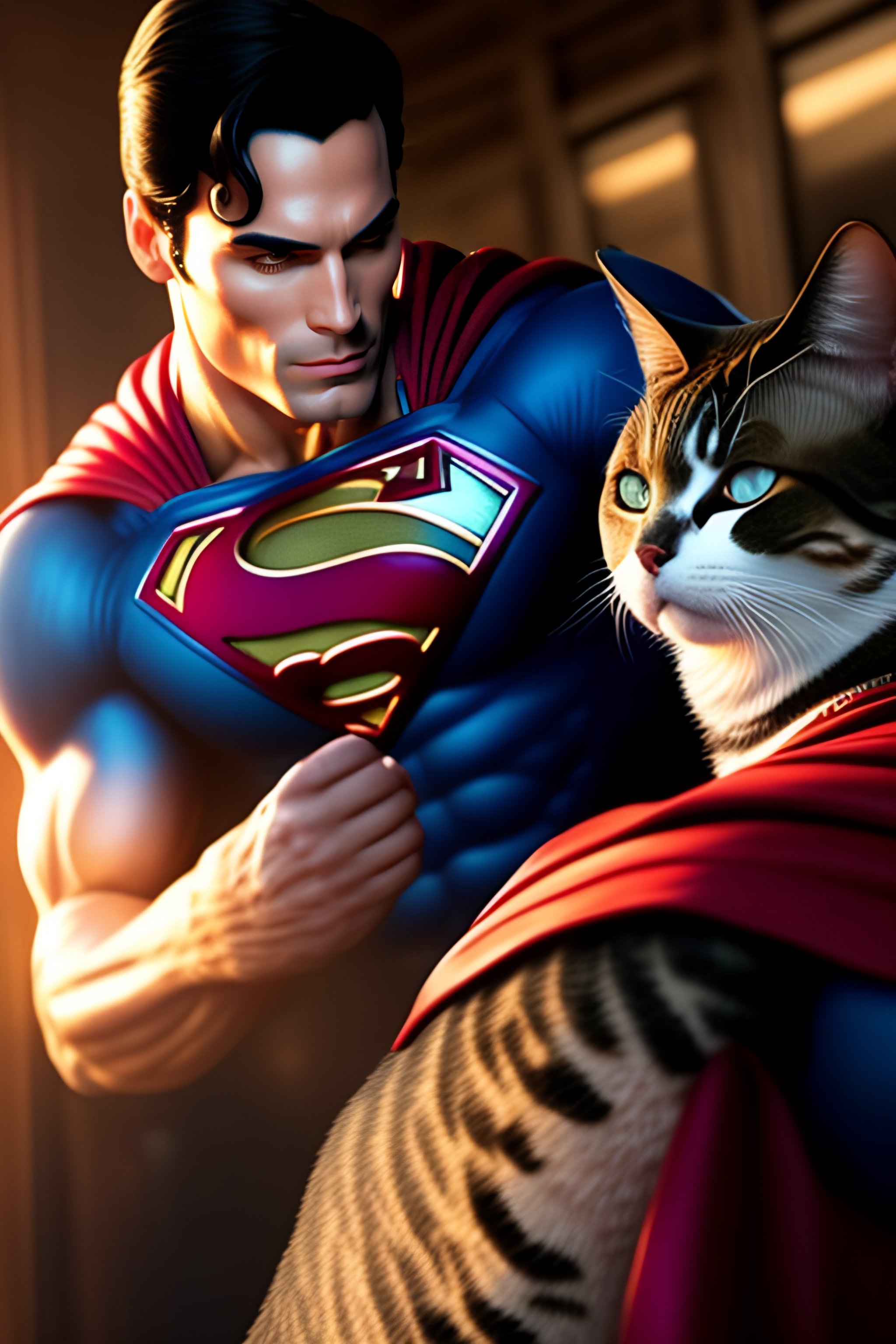 Lexica - Superman petting a cat