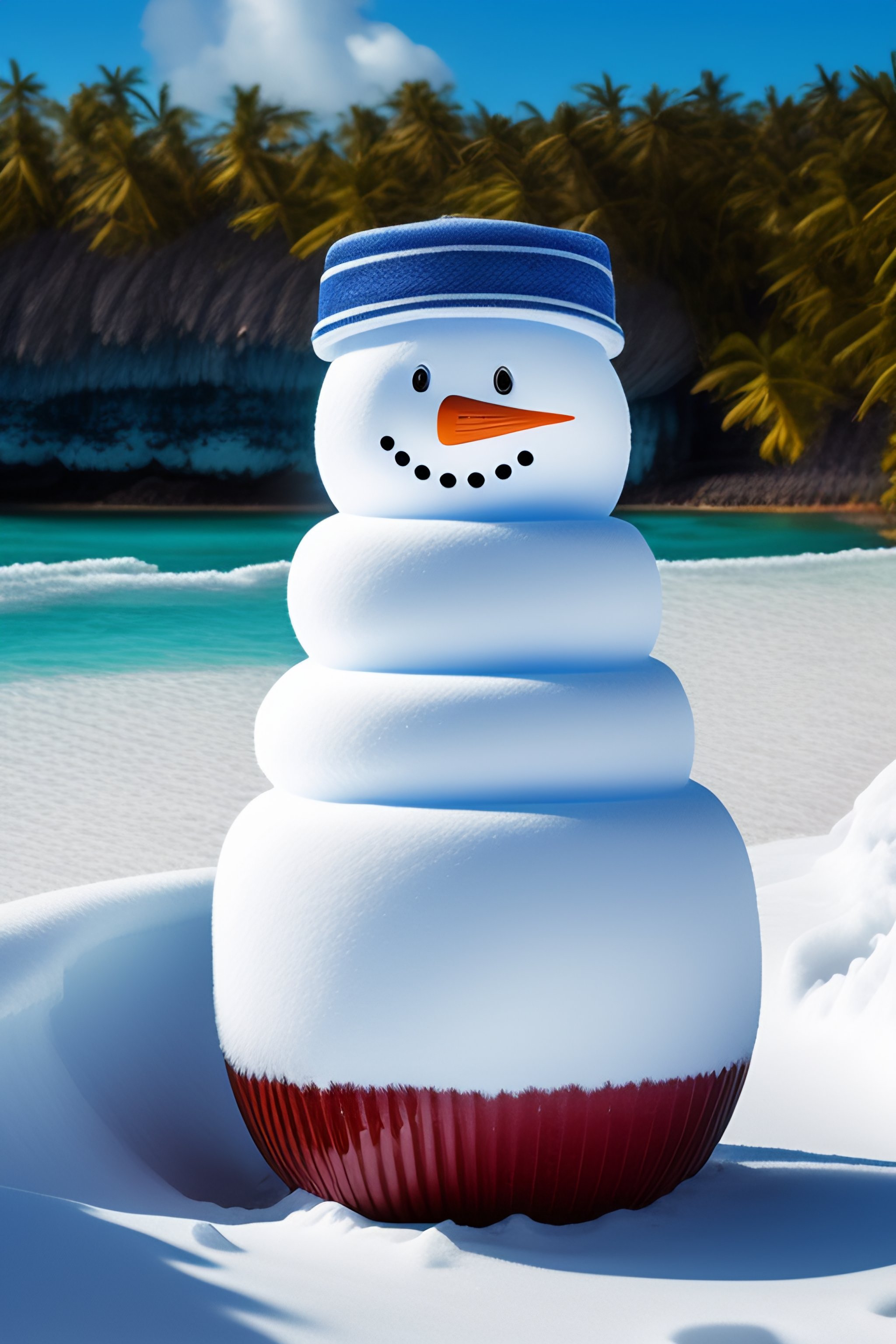 Lexica - Snowman lost in a cribean island, picaso stile