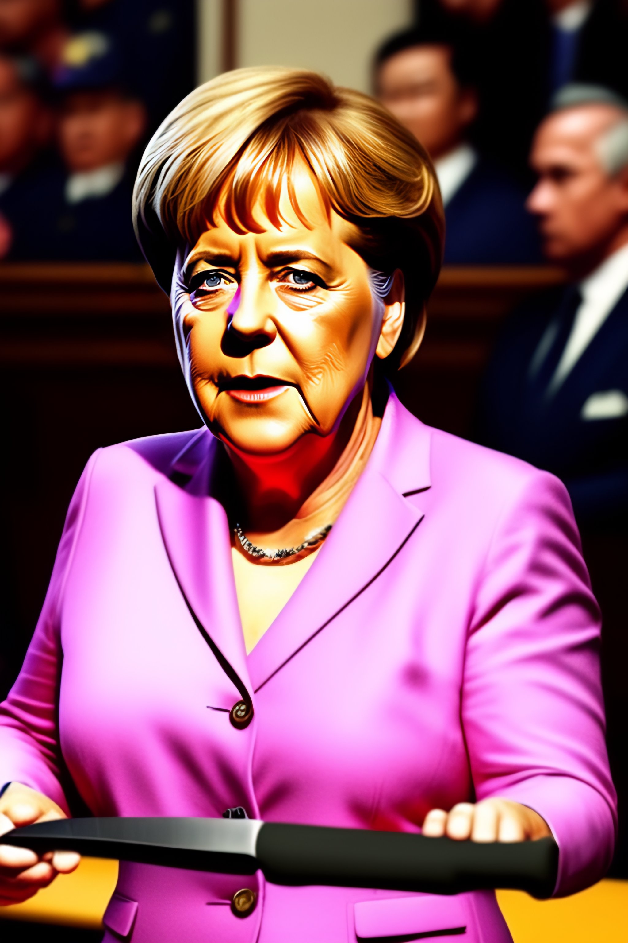 Lexica - Anime of angela merkel holding a knife crying with blood on ...