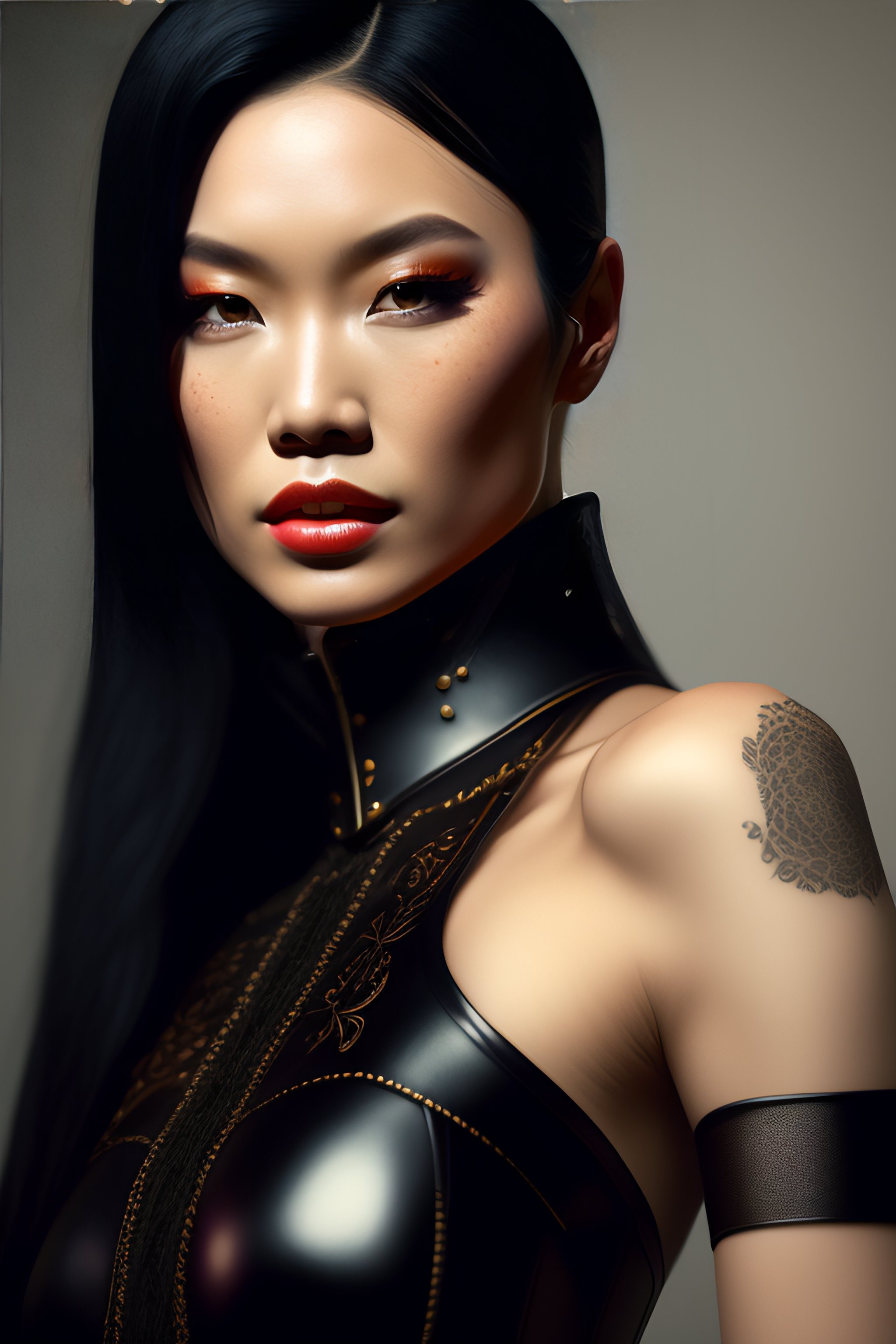 Lexica - Analog style, pltn style, goth gothic goddess in leather corset, smooth soft skin ...