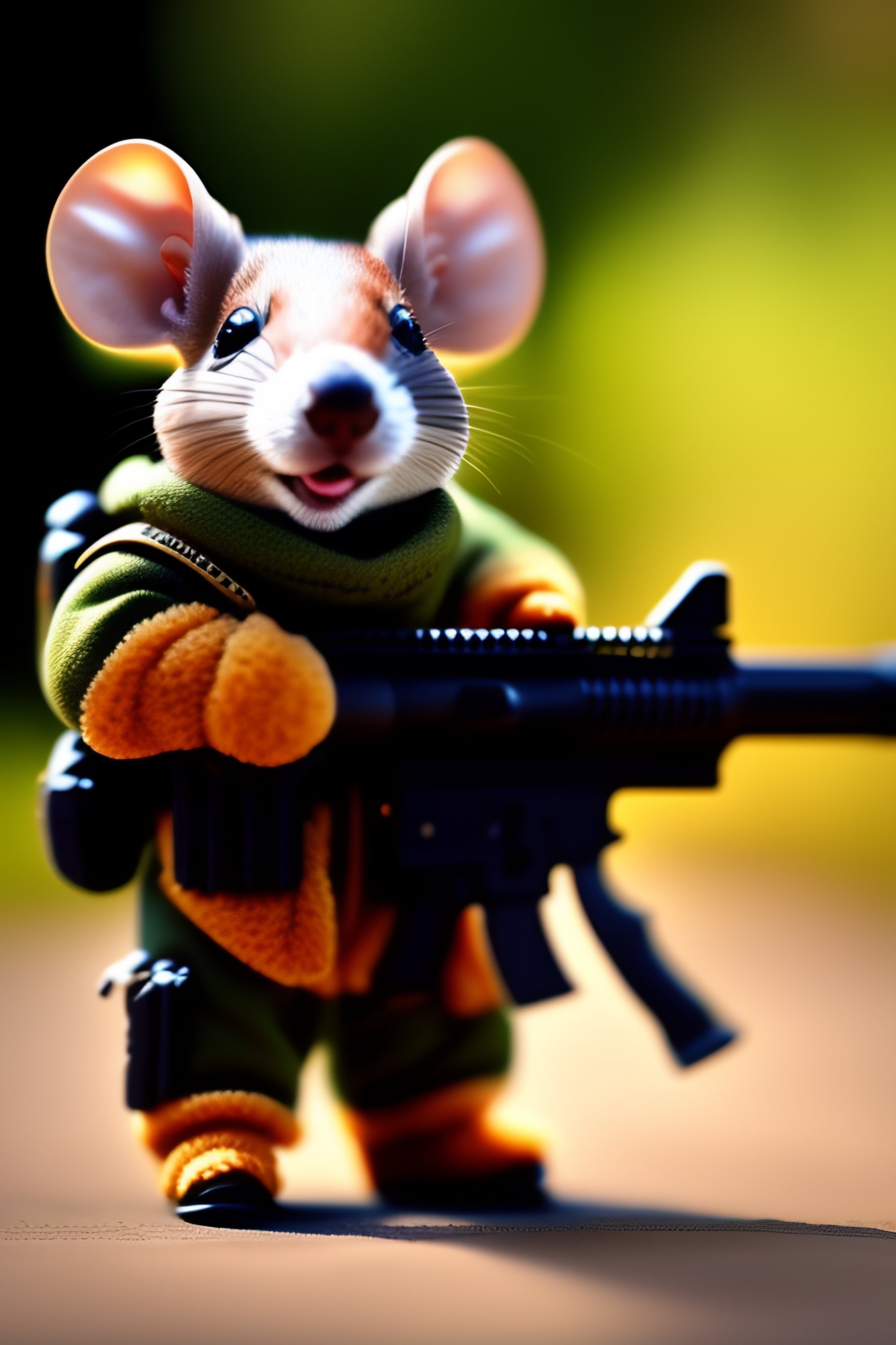 Lexica - A tiny mouse holding an AR-15 assault rifle