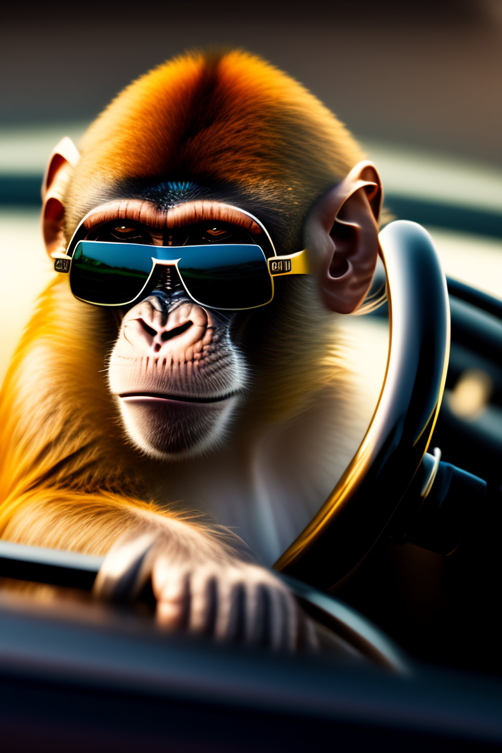Lexica - Monkey head with racing glasses happy emotion bitting a ...