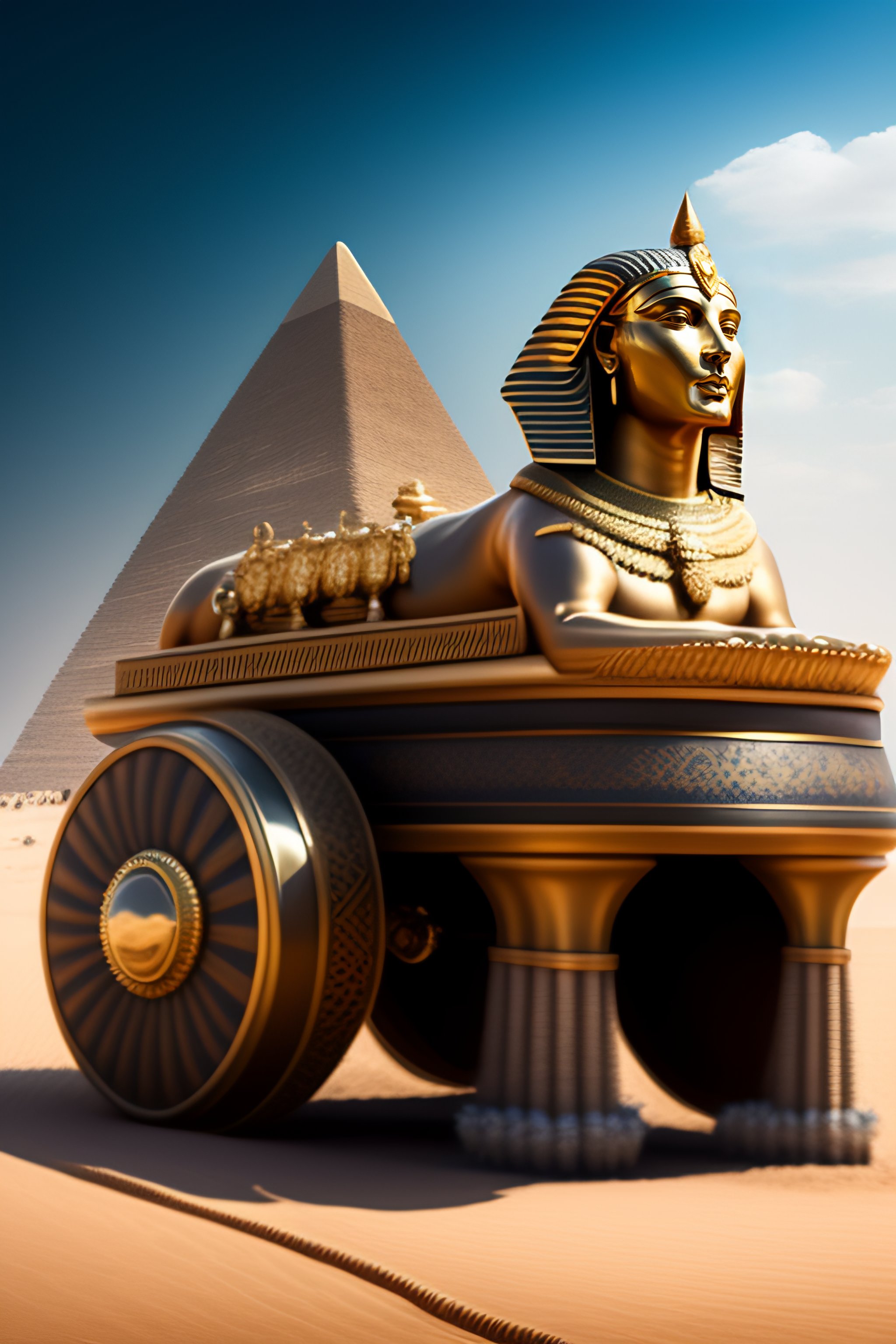 Lexica - A king on a big chariot pulled by a sphinx