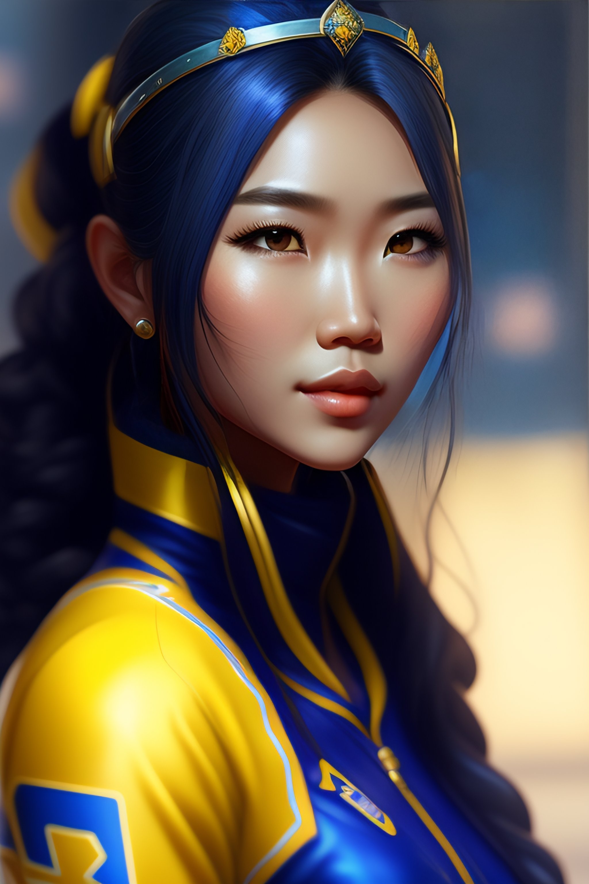 Lexica - A portrait of anime filipina blue and yellow girl, face of ...