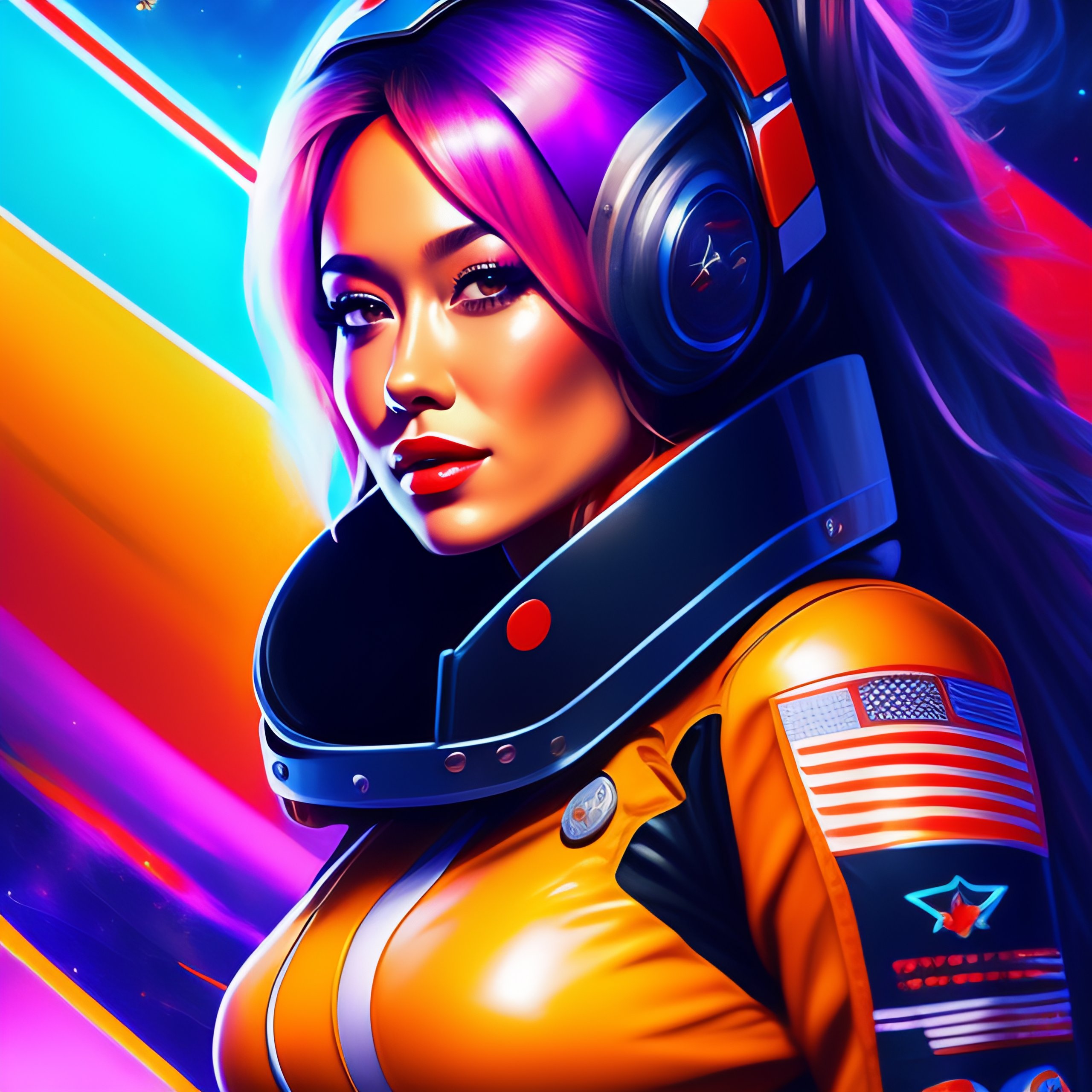 Lexica - Hillary Duff as spacefighter cyborg ,style of Jason Brooks ...