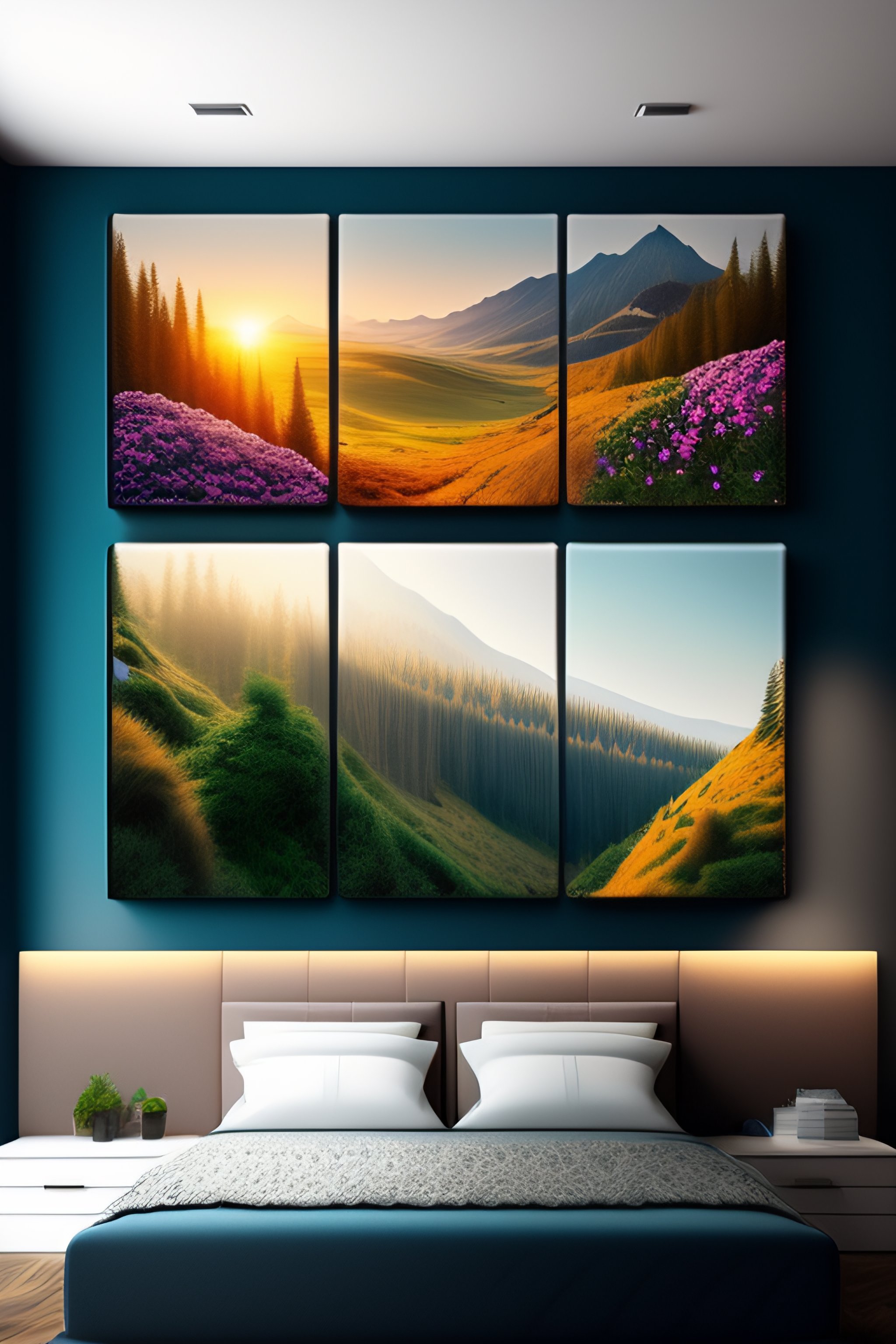 Lexica - 3 seperate canvas on wall in family house in 2000s archtechture