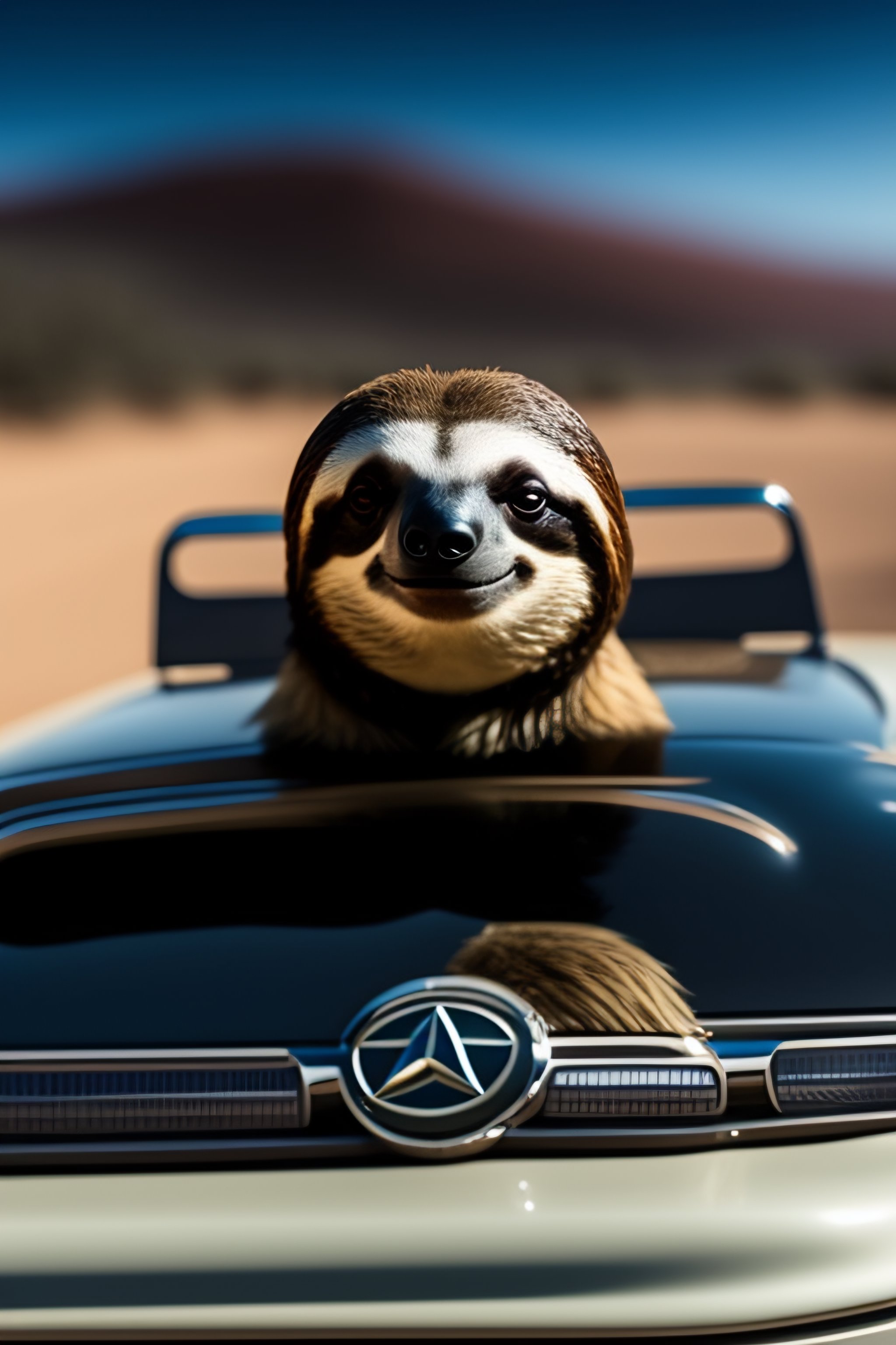 Lexica - A sloth driving a mercedes