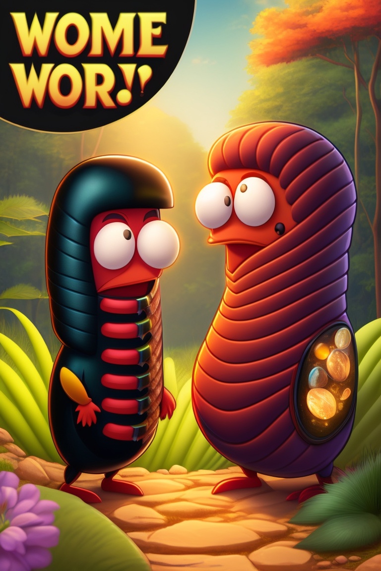 Lexica - "Two worms, comic book style, in a nature setting, where they ...