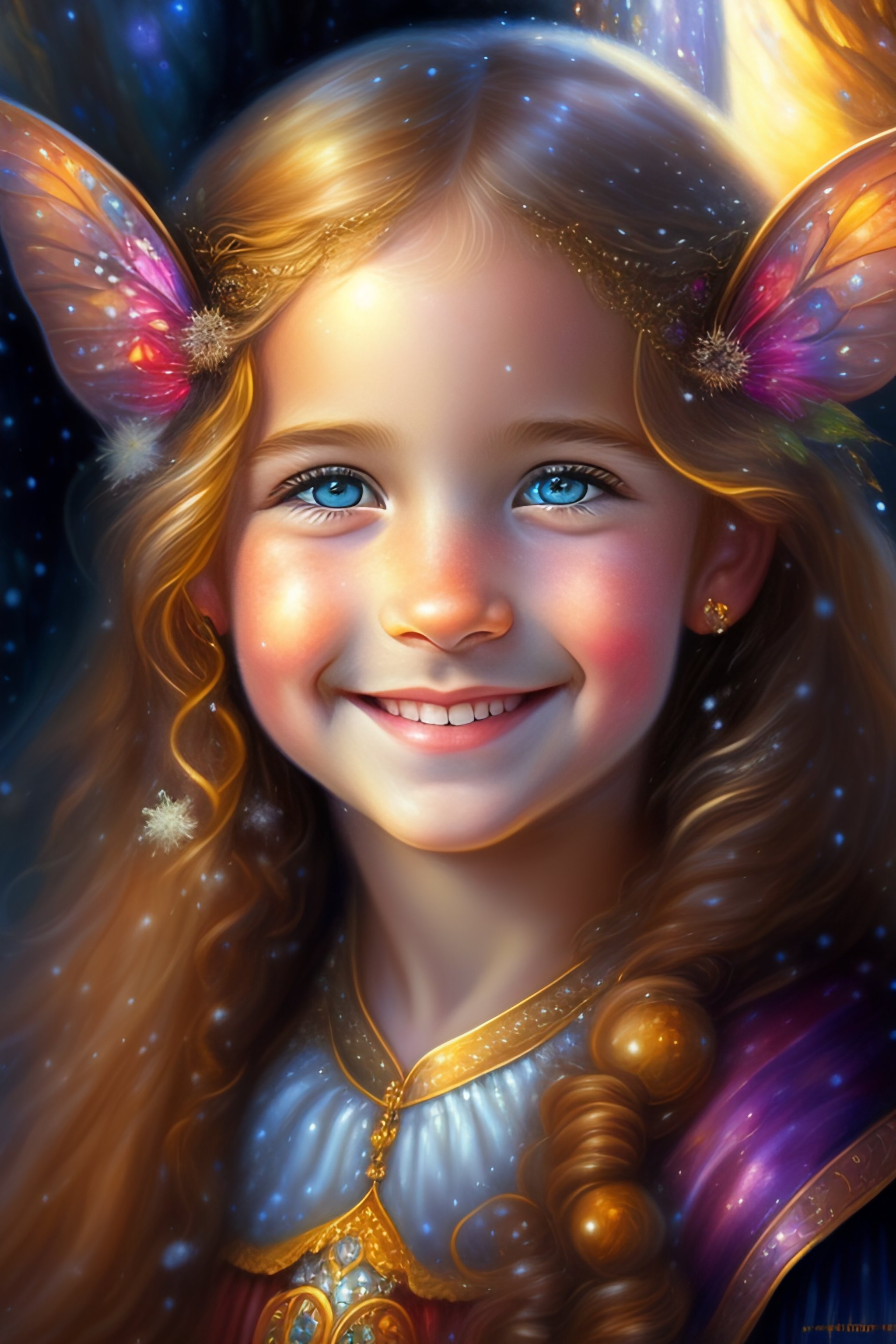 Lexica - : A little girl fairy, with a michievous face, big wide ...