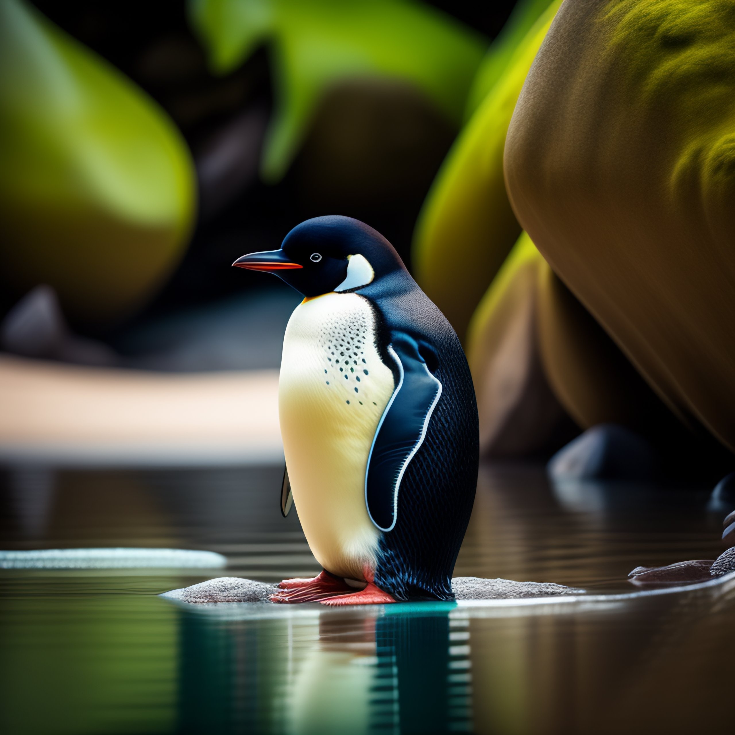 Lexica - Funny penguin on the jungle beach, professional photography ...