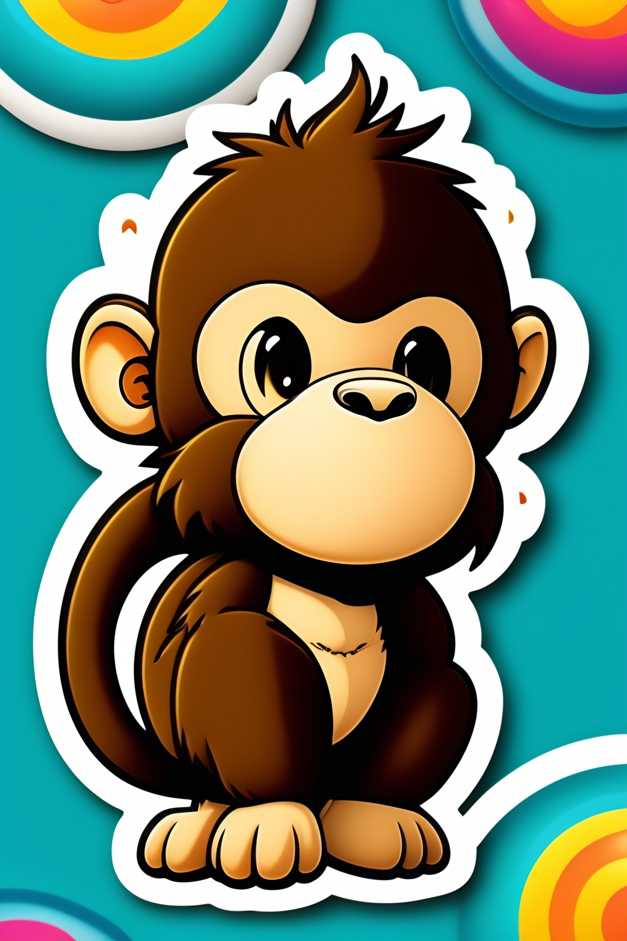 Lexica - Cute cartoon monkey sticker, anime style, solid background color