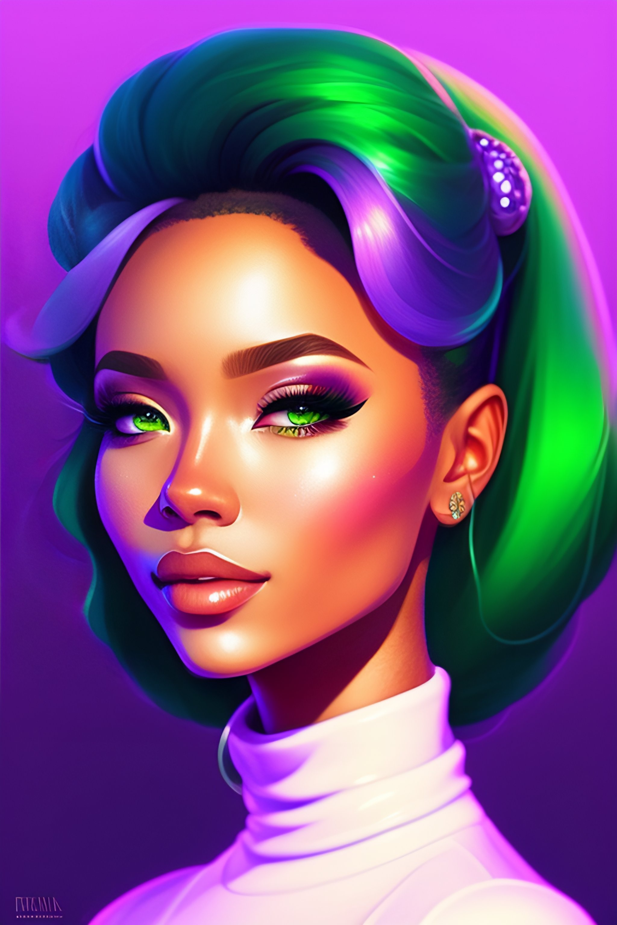 Lexica - Beautiful space princess, light skin, green hair, hair in bun ...