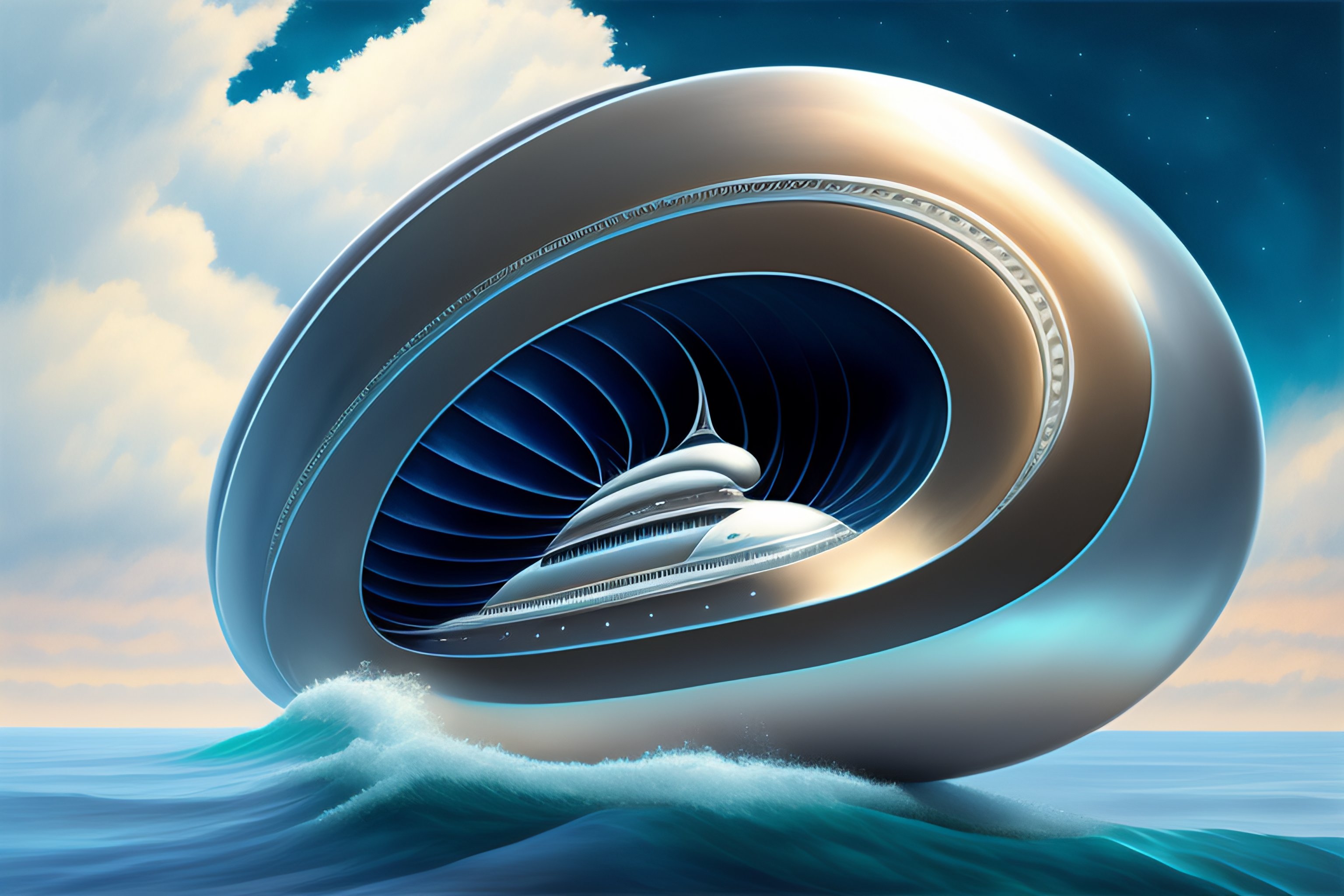 Lexica - Silver nautilus sea shell spaceship, digital painting