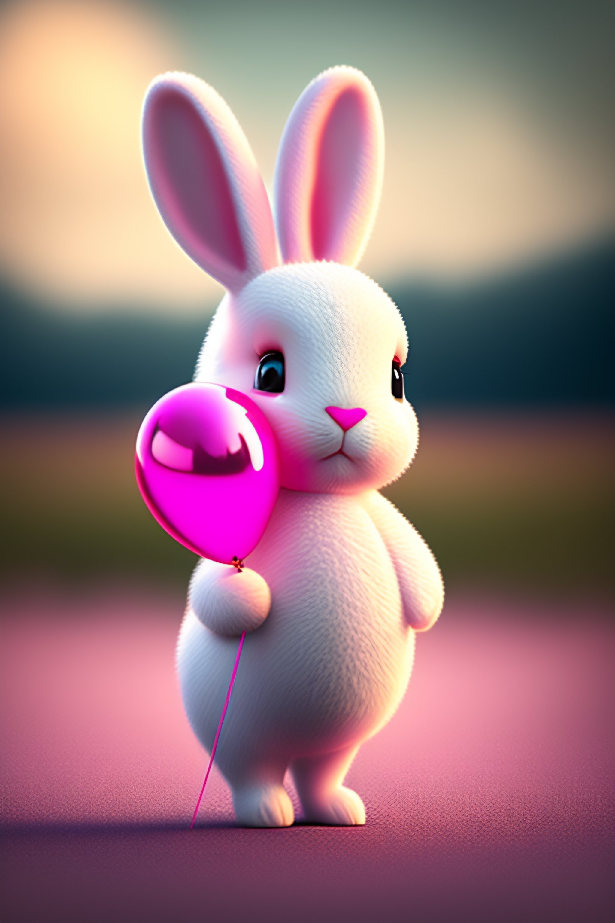 Lexica - Cute little pink bunny with a balloon