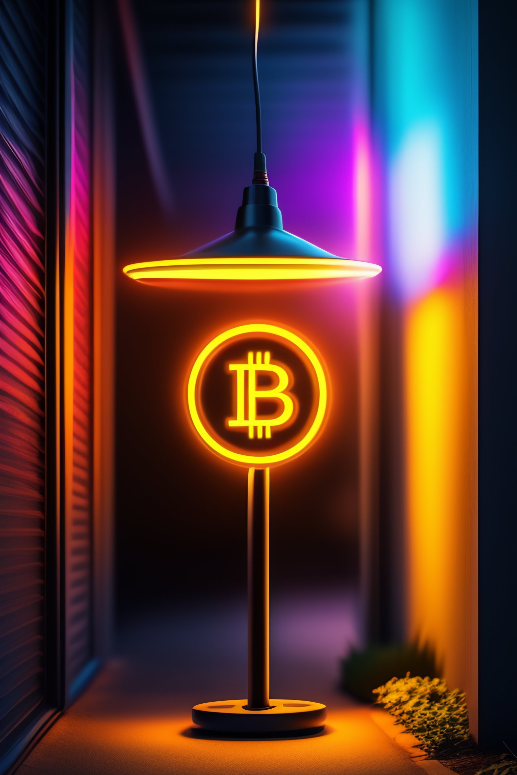 Lexica - NEON BITCOIN LIGHT OUTSIDE. HIPSTER VIBE