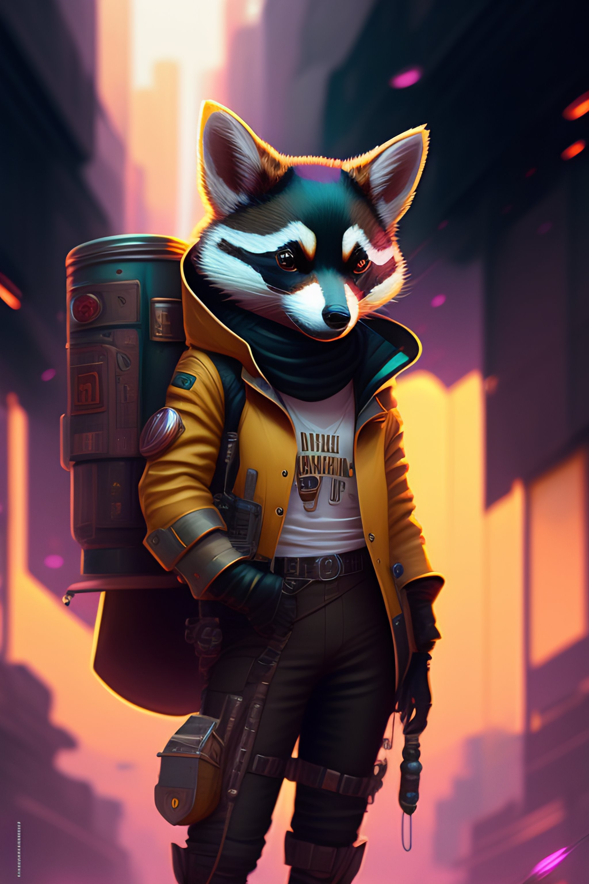 Lexica - A steampunk-cyberpunk racoon driving a Jetpack, highly ...