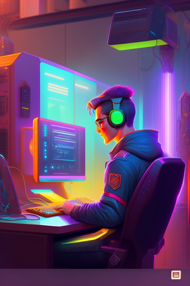 Lexica - A vibrant artstation illustration of a tech savy man typing ...
