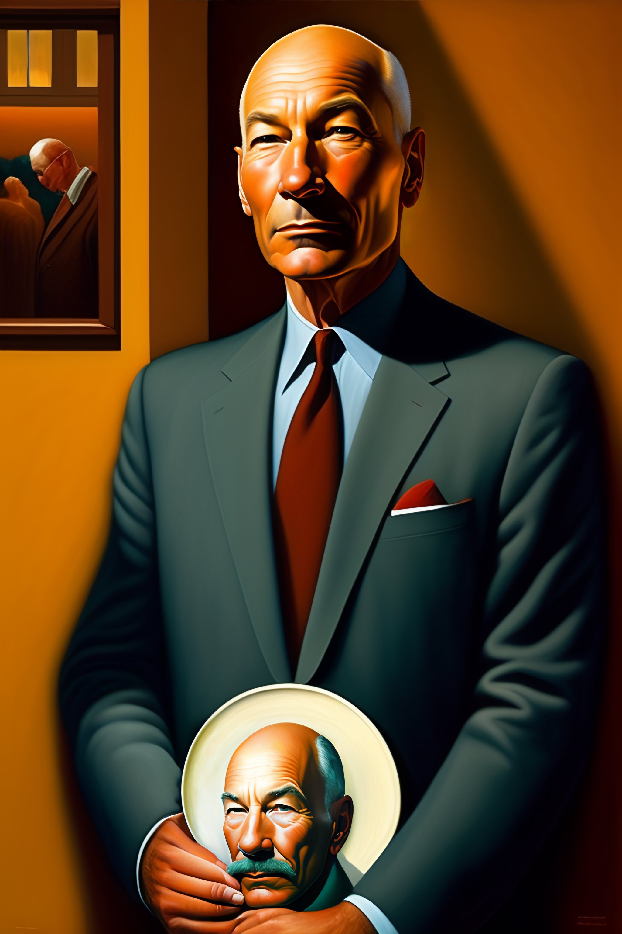 Lexica - Patrick Stewart, grant wood, pj crook, edward hopper, oil on ...