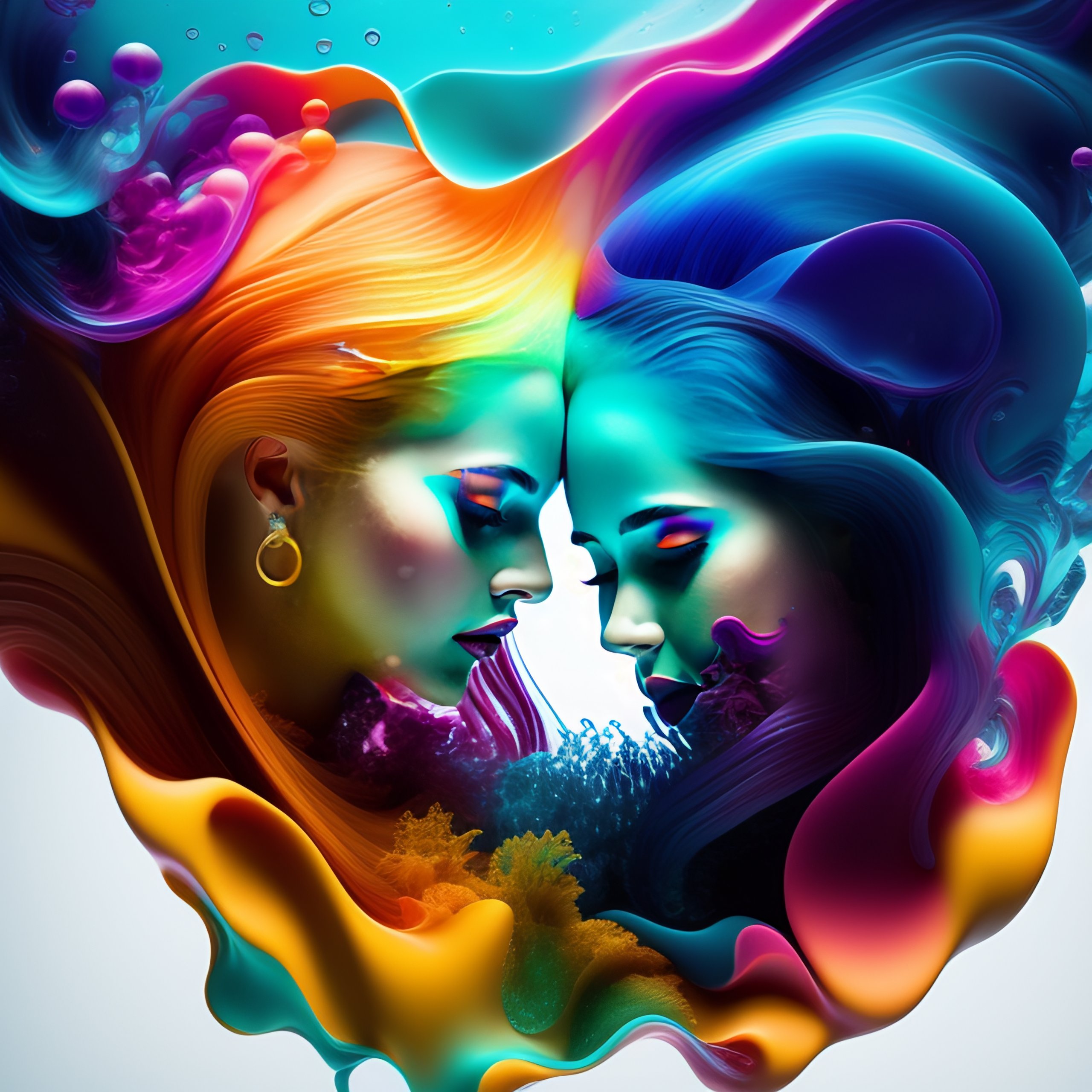 Lexica - Abstract colorful underwater ink art of two girls playing ...