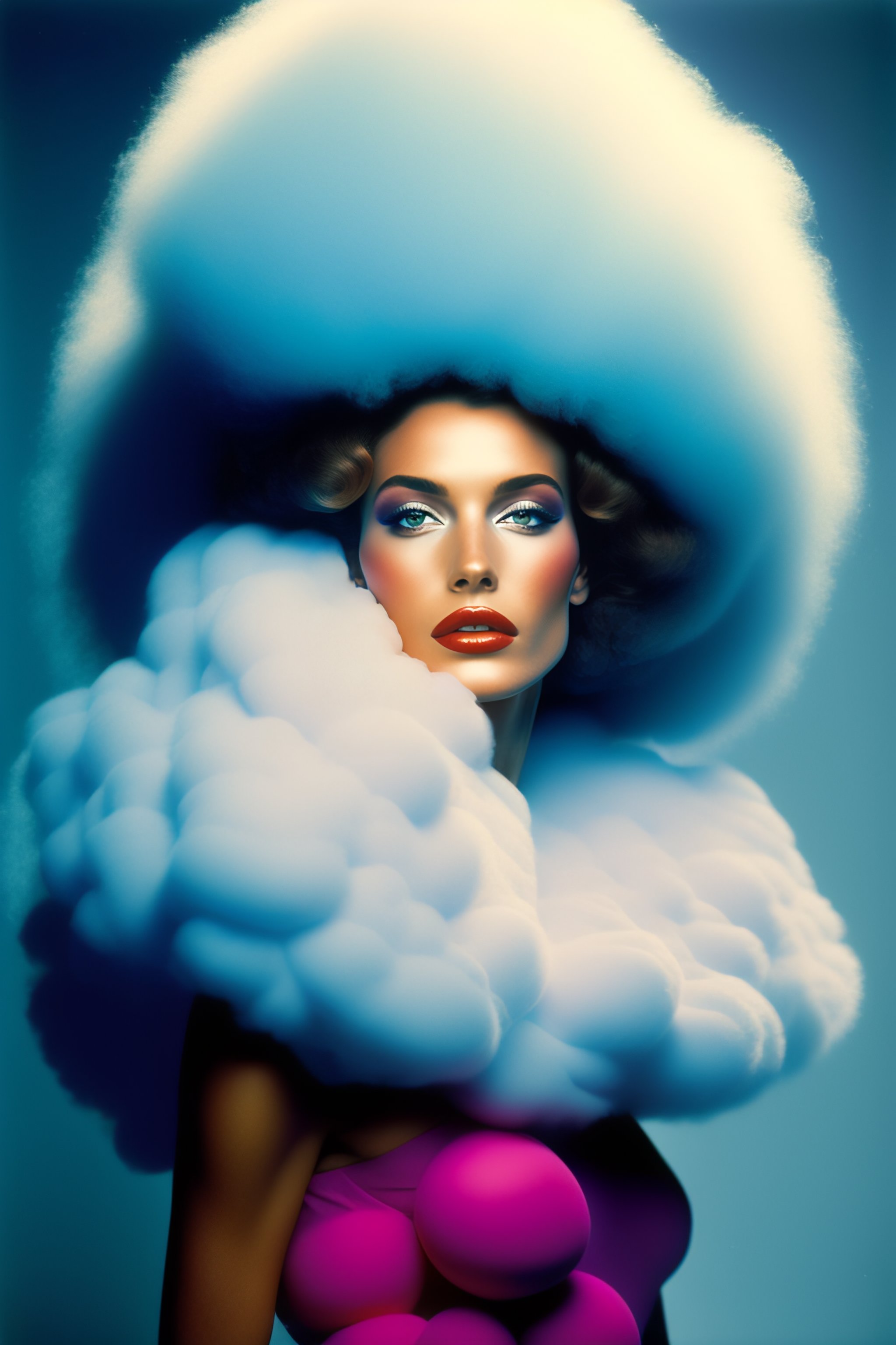 Lexica - Model with head covered in big fluffy cotton candy cloud ...