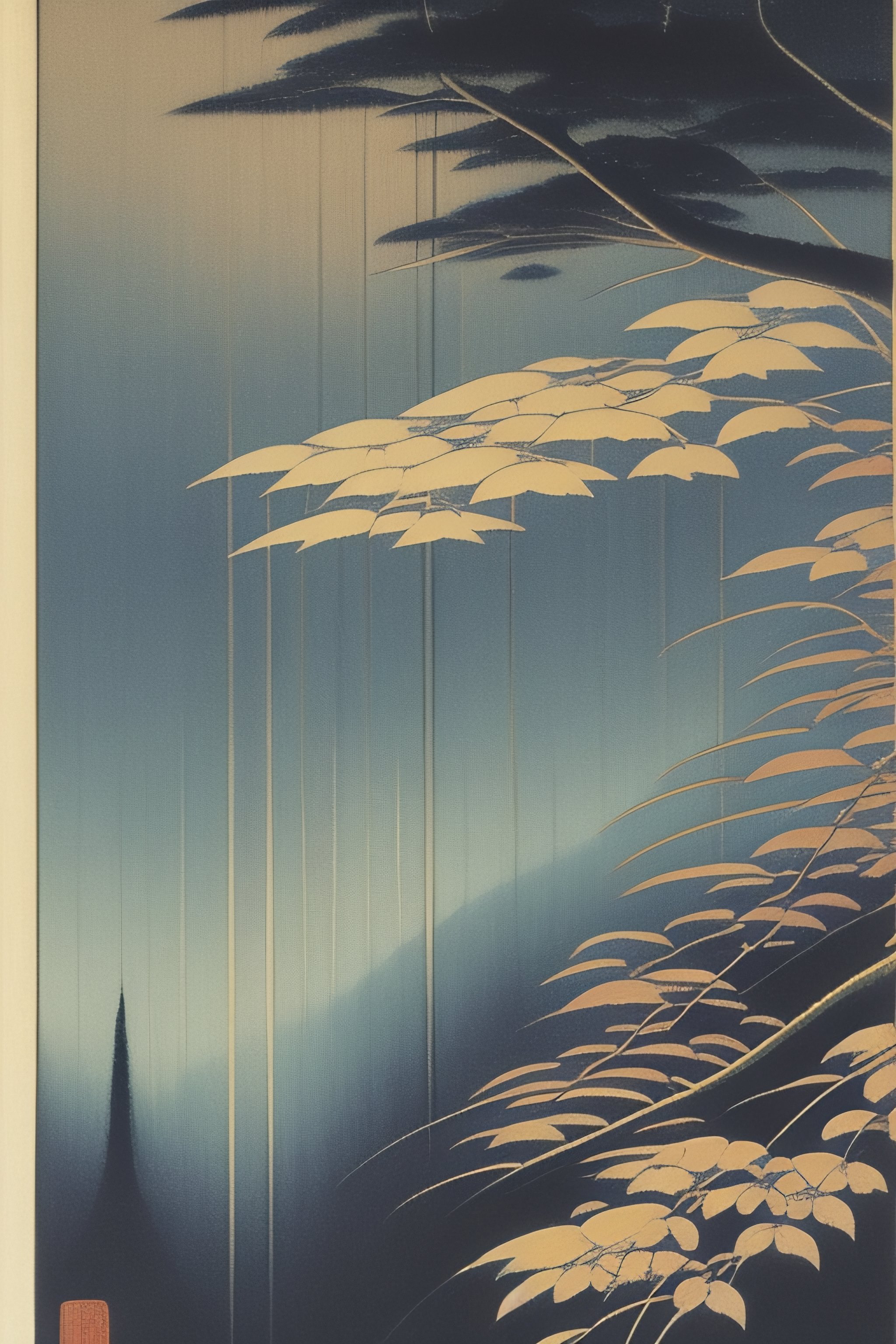 Lexica - Rainforest at night by ohara koson, 1 9 1 0, muted colors
