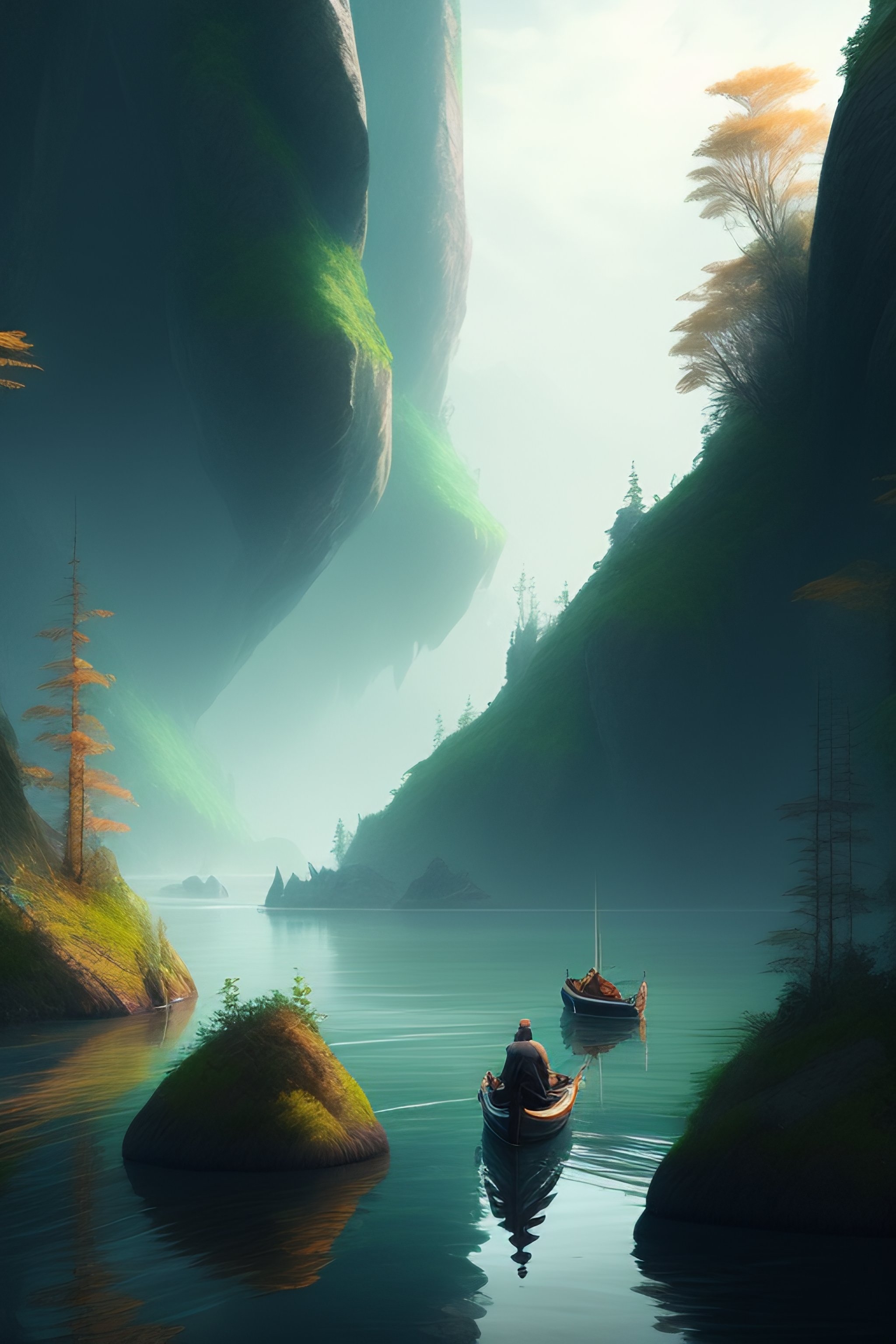 Lexica - 3 friends with fishing rods in a boat fishing in a hidden ...