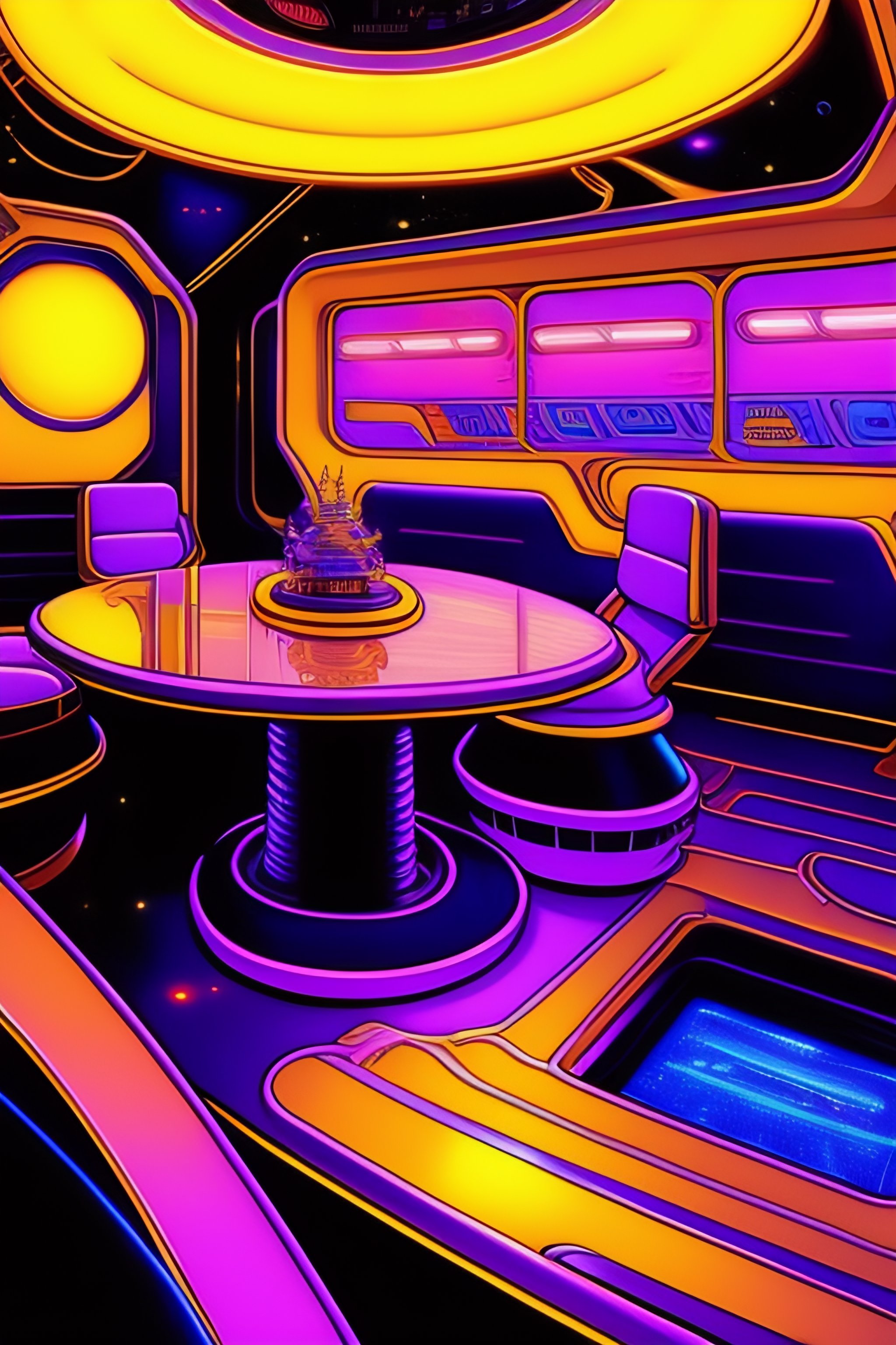 Lexica - Vintage 90's anime style. cluttered starship interior; crew ...