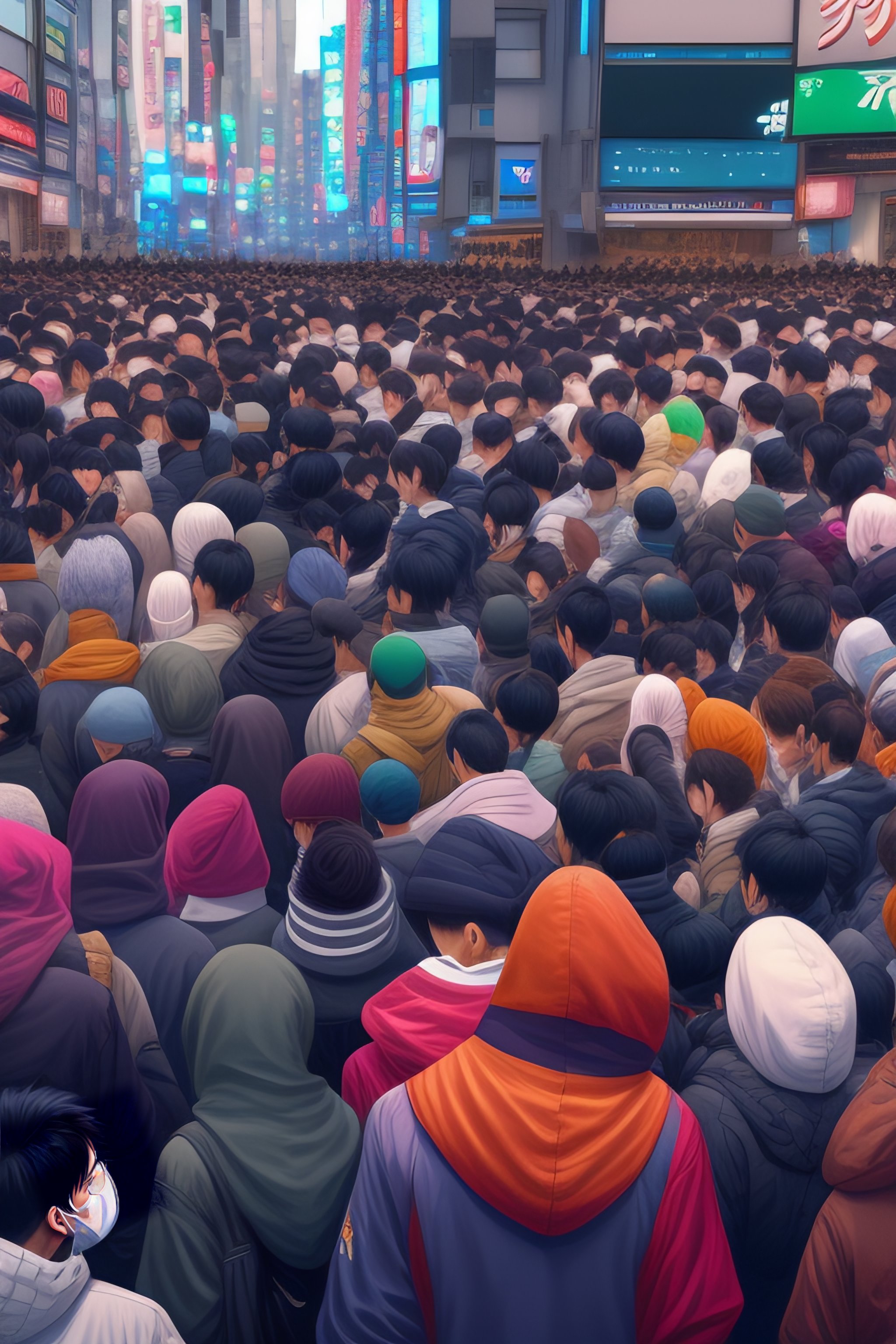Lexica - Anime guy in hoodie hiding behind a crowd of people in tokyo ...