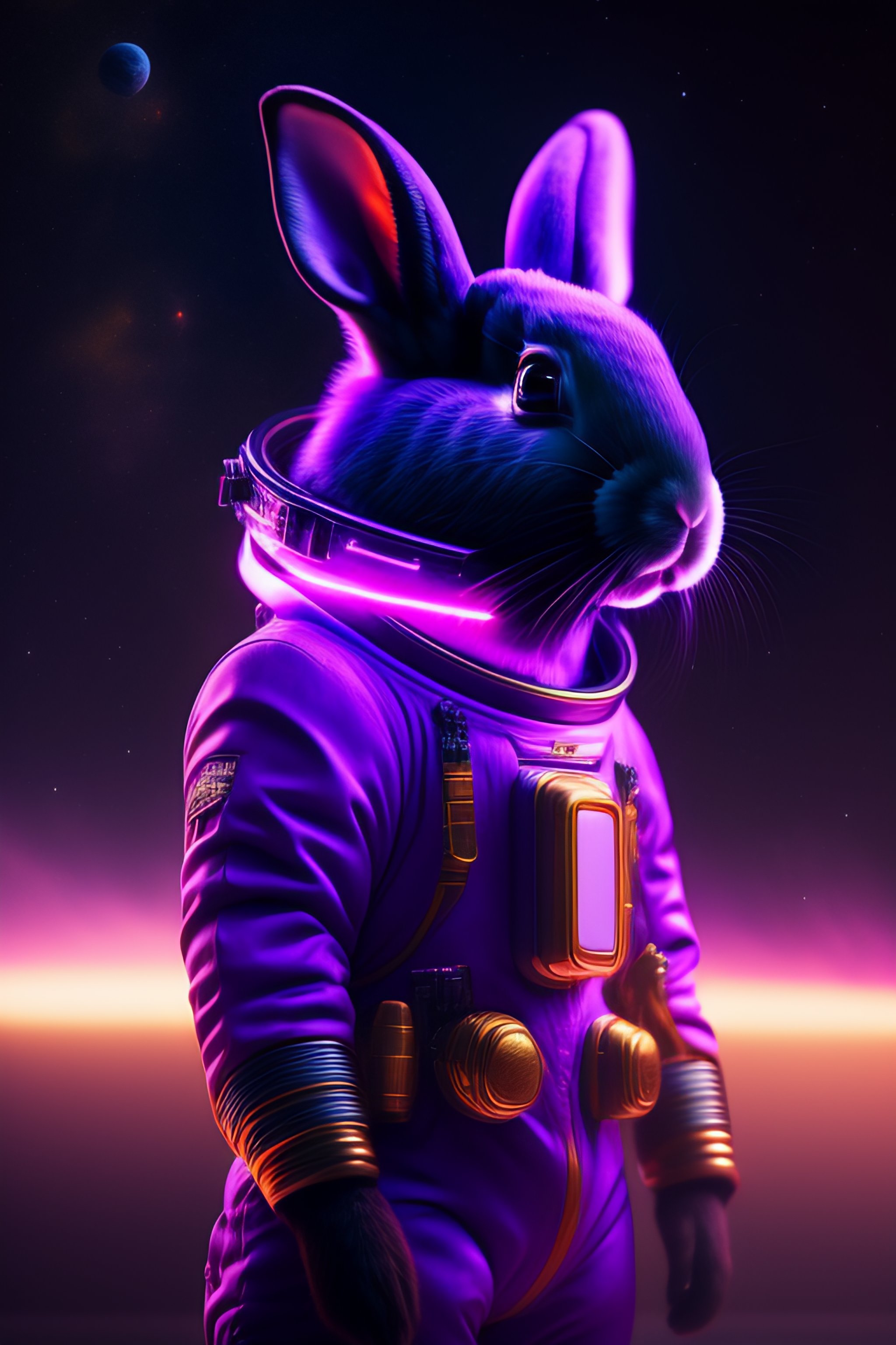 Lexica - A dark purple head Bunny in space suits, surrealism, retro ...