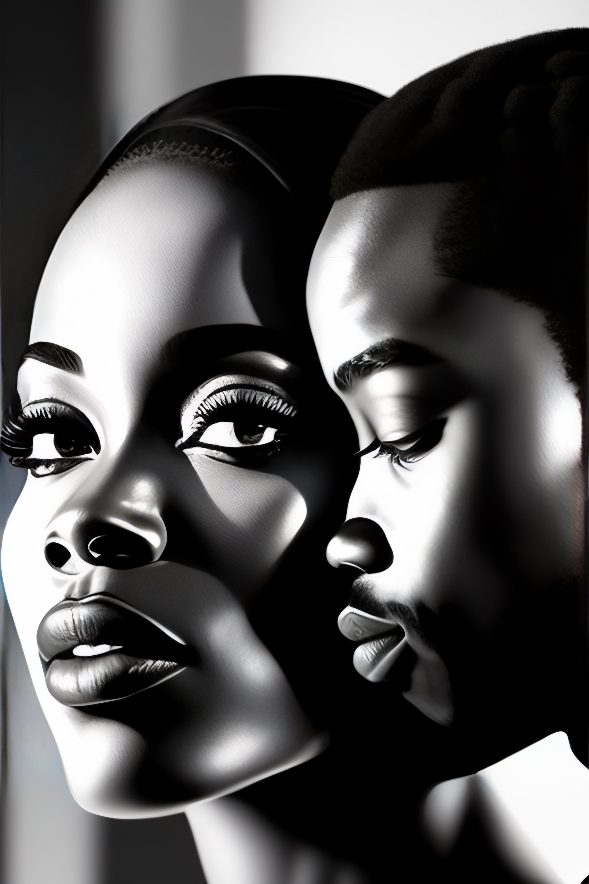 Lexica - Pop art, Hyperrealist portrait of black man and black woman embracing, black and white ...