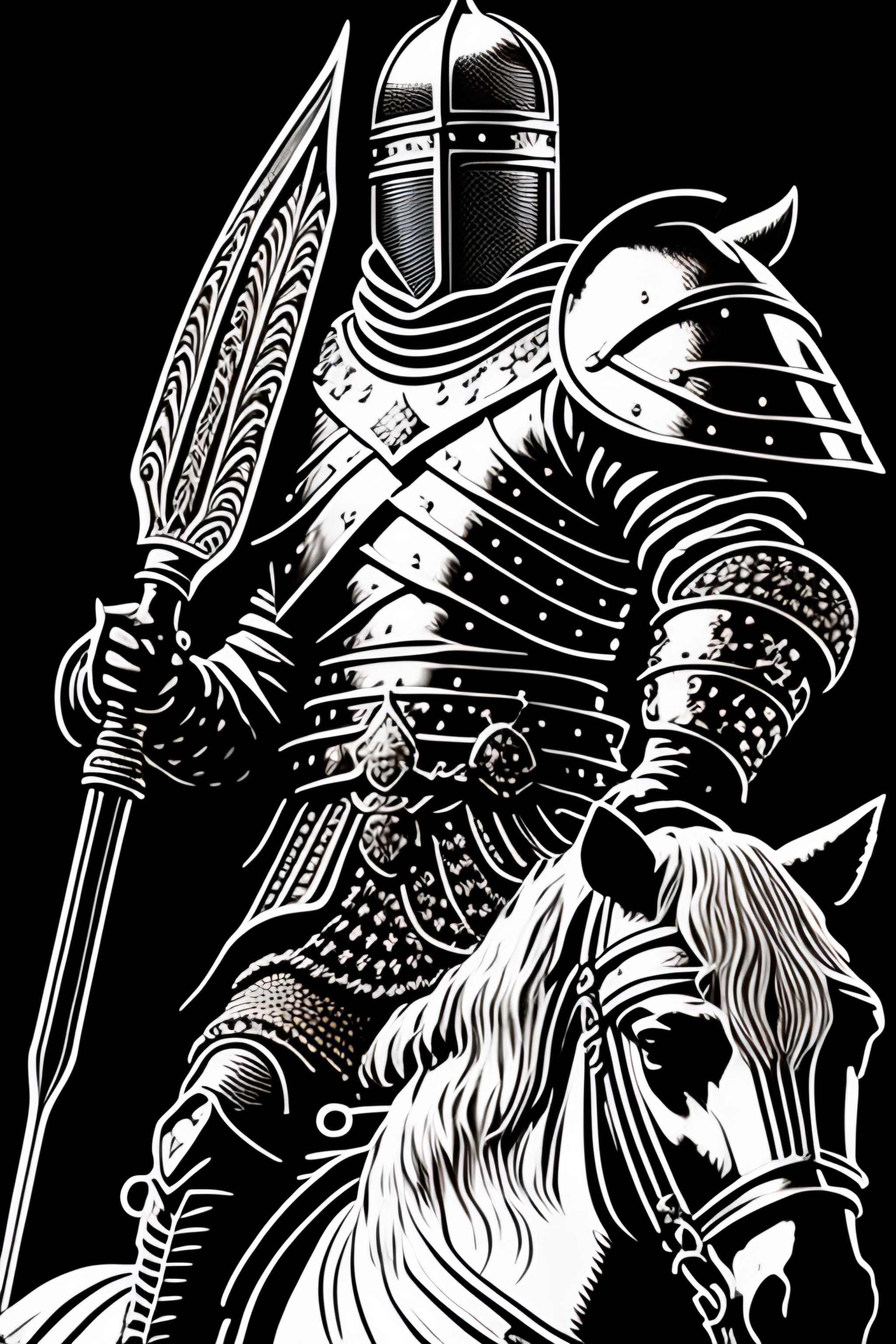 Lexica - Linocut, medieval knight, sacred paladin