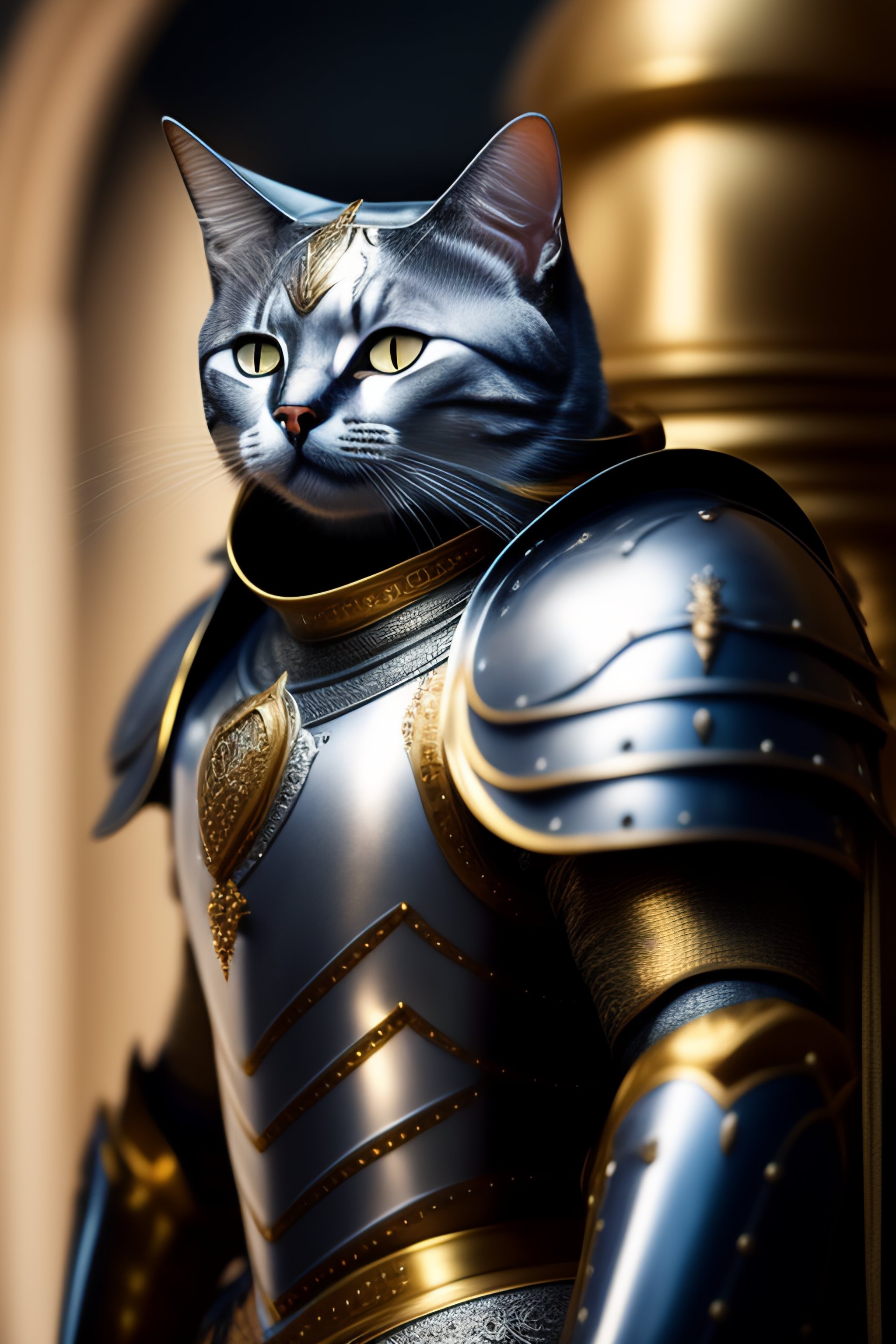 Lexica - A cat in a silver armor. It must be full-body, and cover the ...