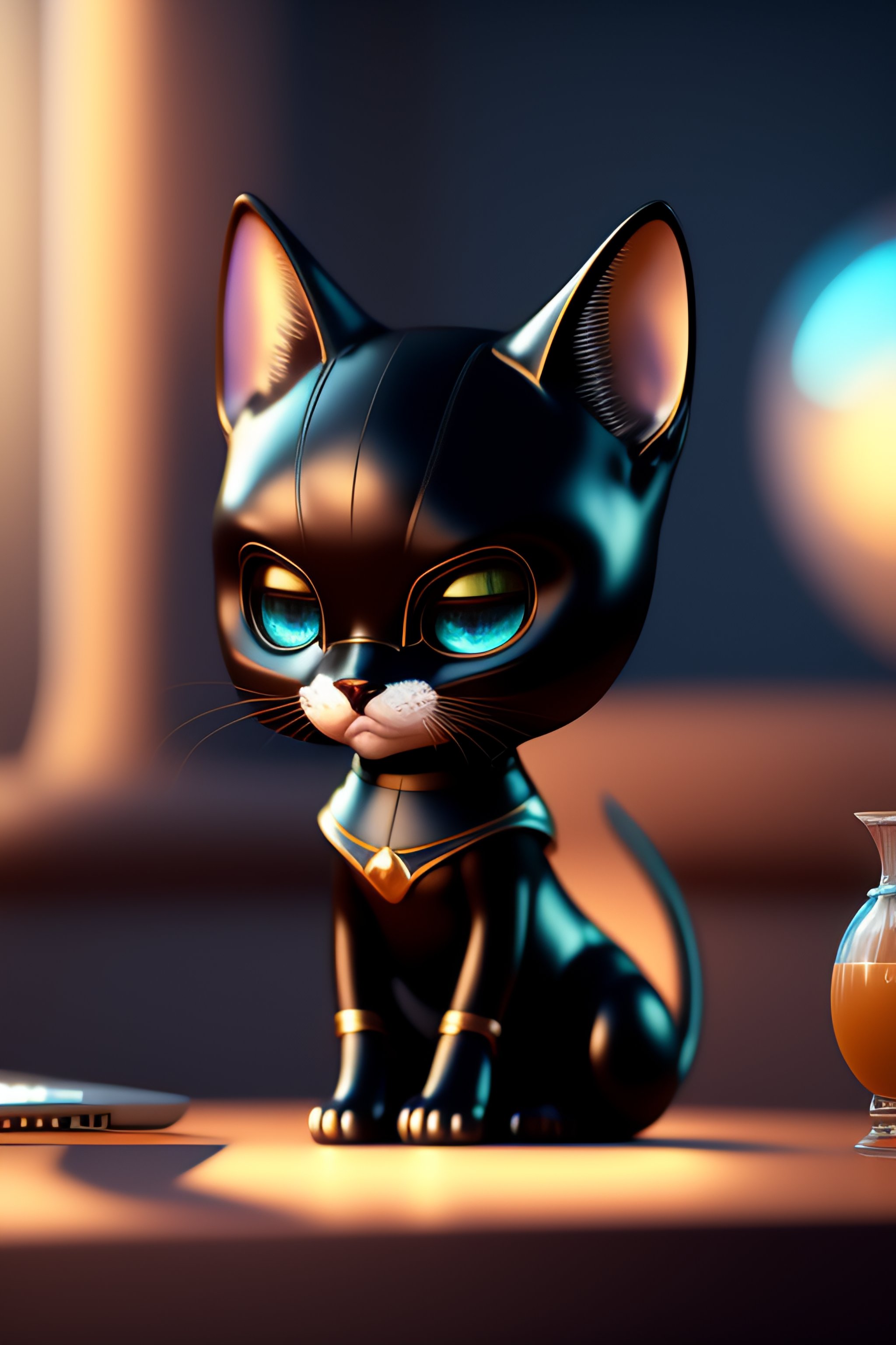 Lexica - Cute small humanoid catwoman sitting in front of laptop ...
