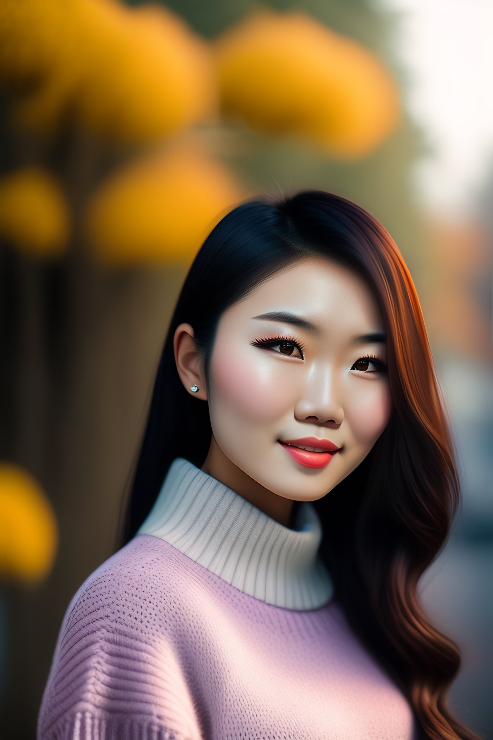 Lexica - Realistic cute asian girl wearing a sweater sharp