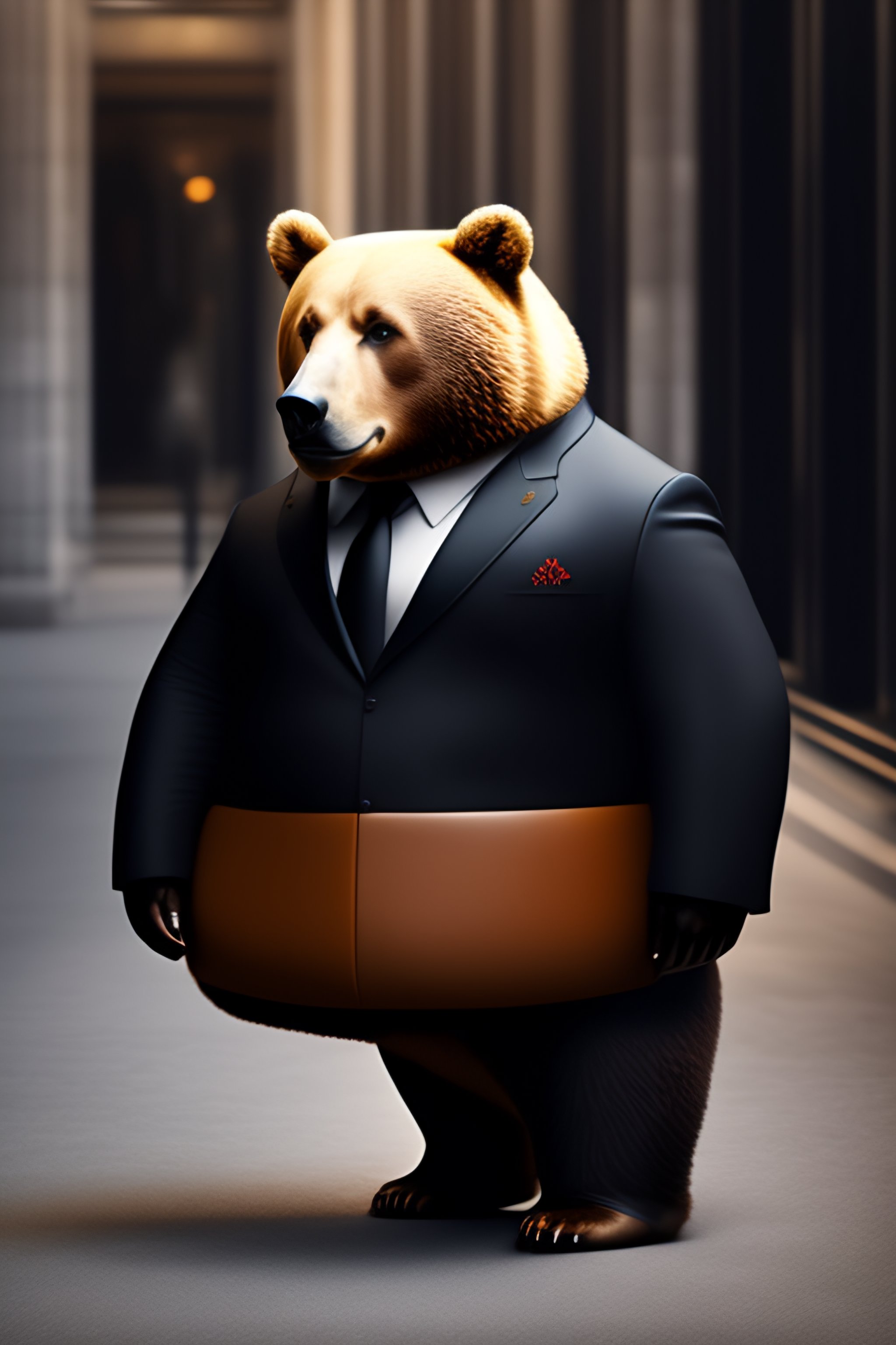 Lexica - Anthropomorphic bear in a bodyguard black suit