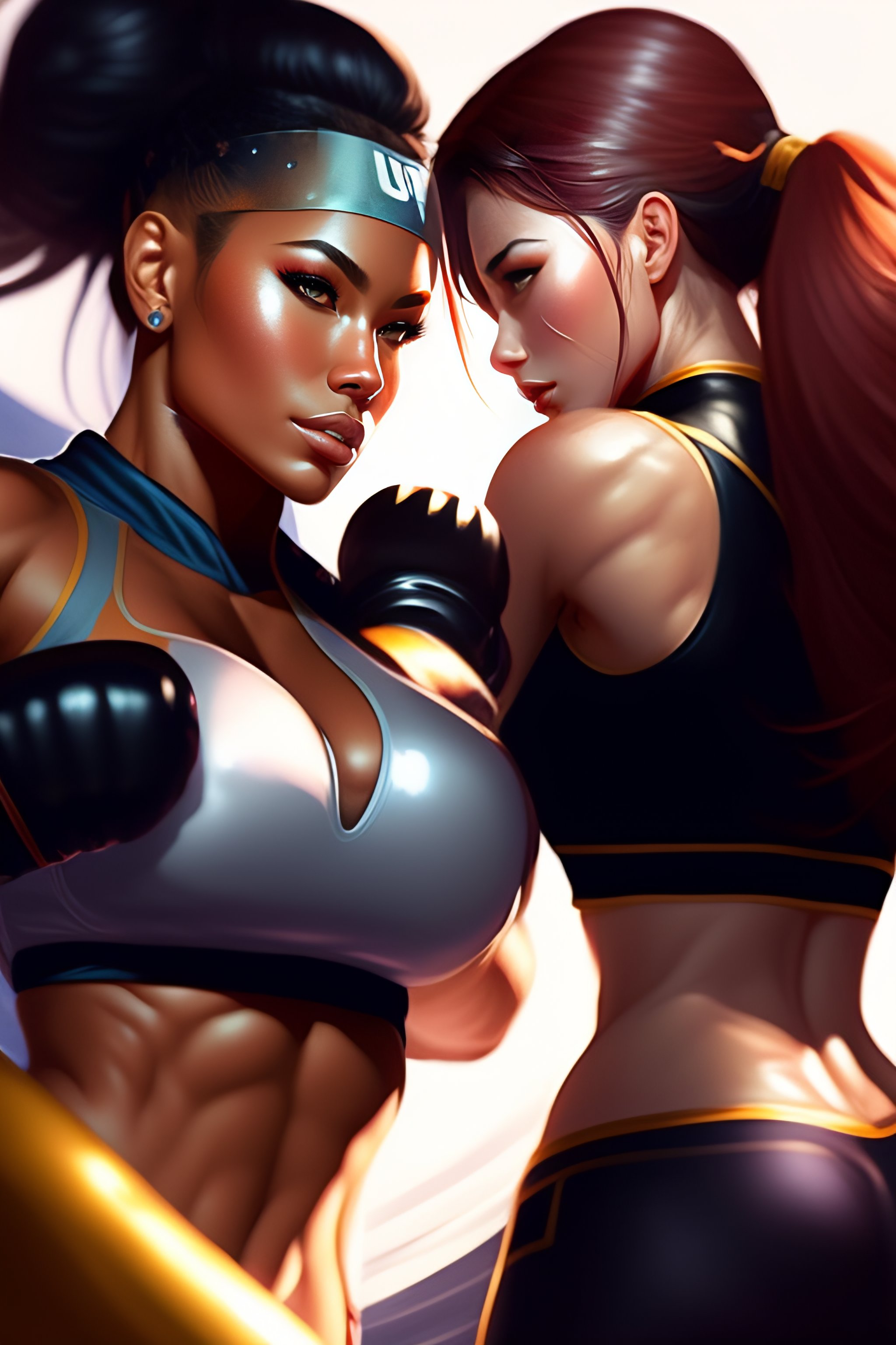 Lexica - A highly detailed illustration of comics girl fighters, gym fighting ring, punching bag ...