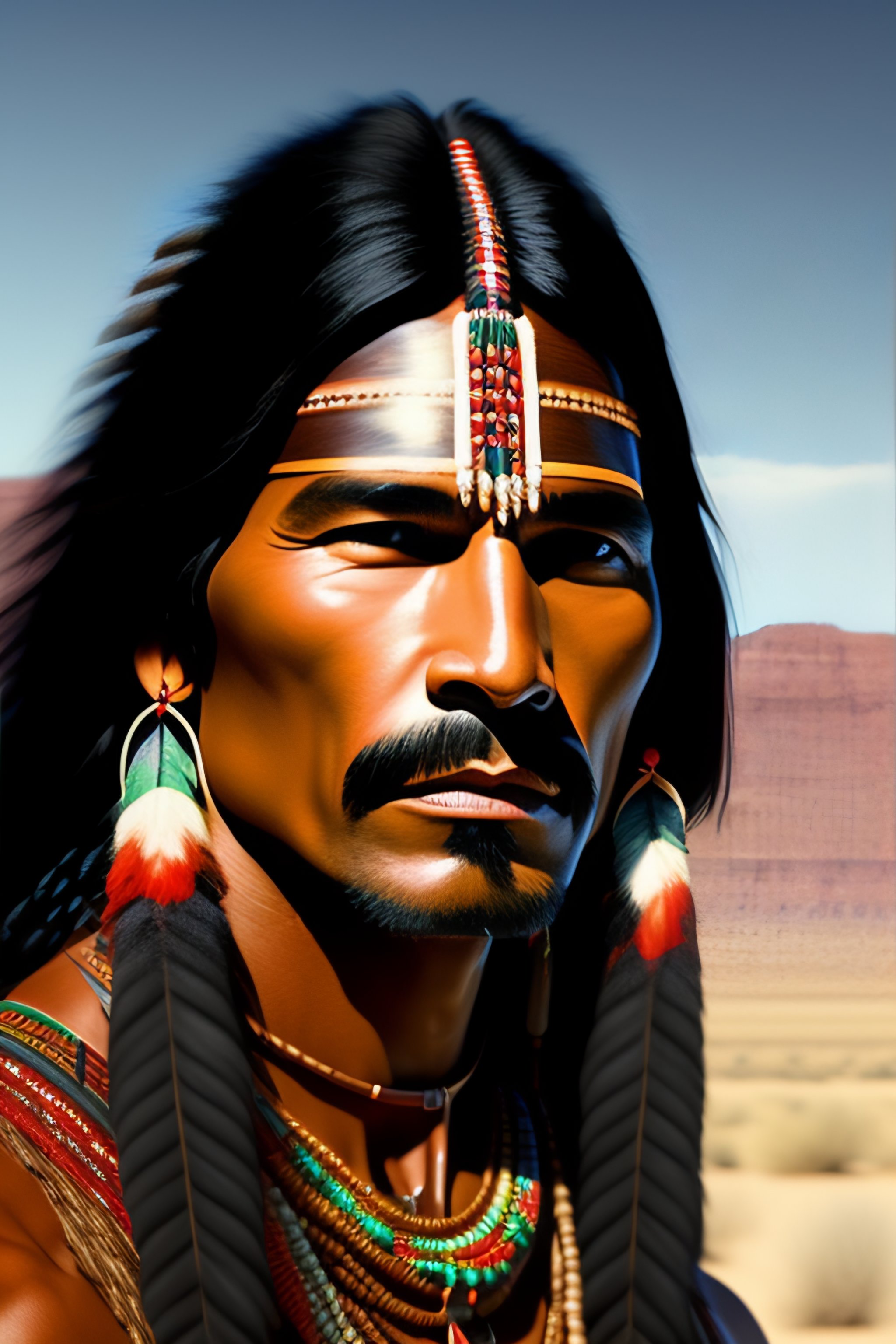 Lexica - Native american man portrait in 3d digital art with mustang ...
