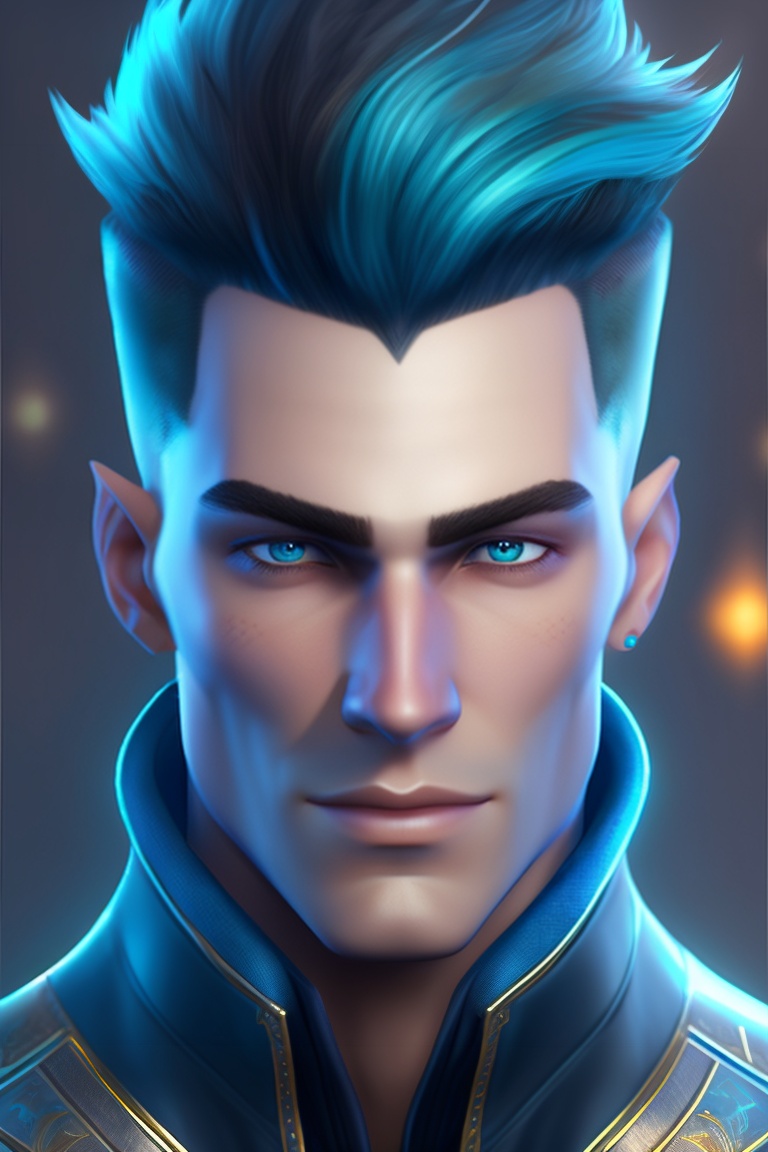 Lexica - A male fantasy avatar image, showing only the head. Blueish ...