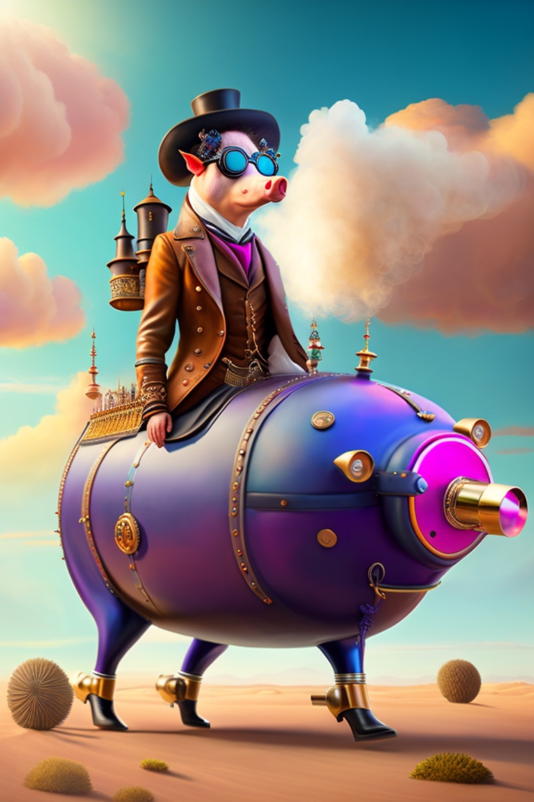 Lexica - Mixpnk style, pinup riding jumbo mechanical pig in high-heel ...