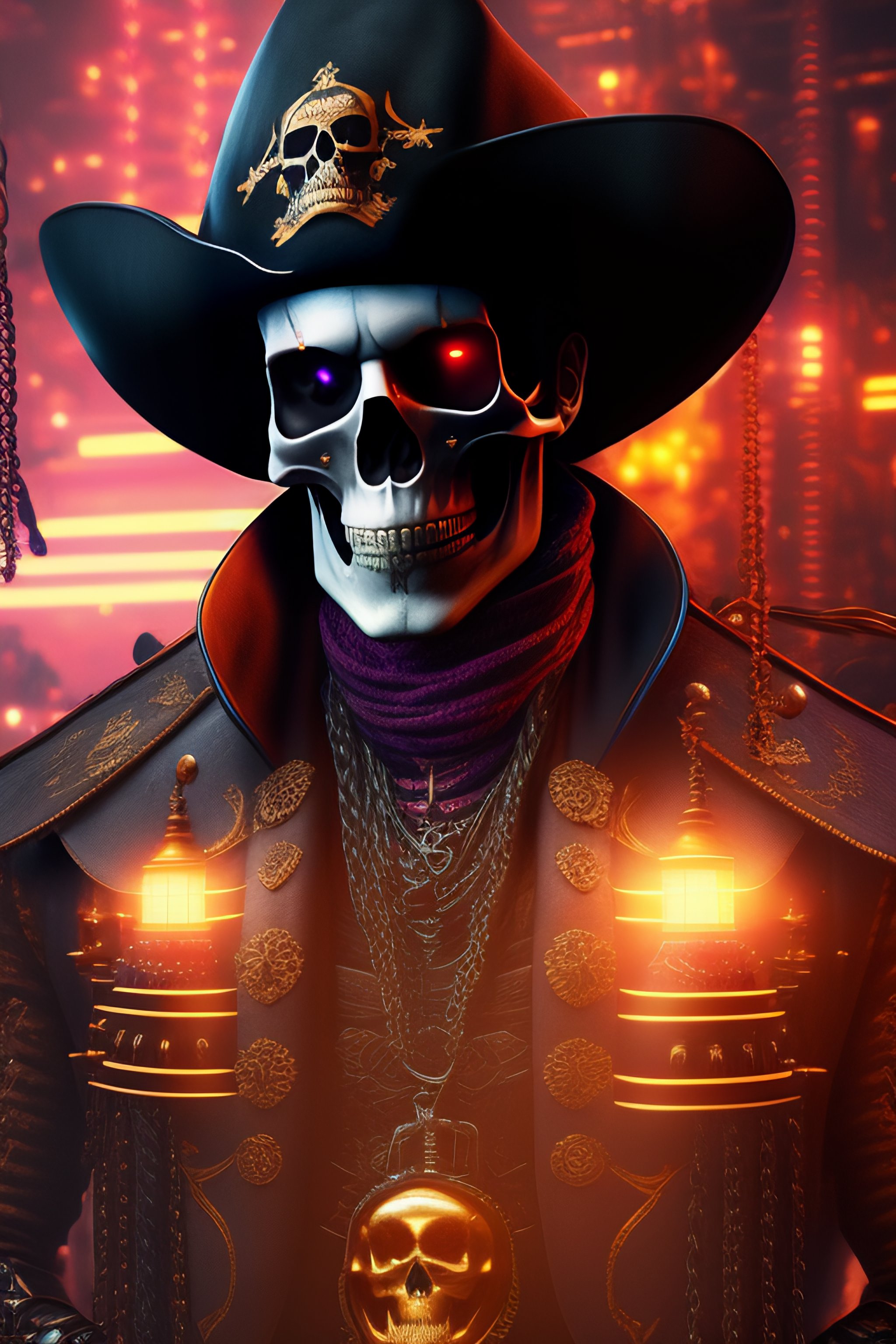 Lexica - A cyberpunk hacker pirate captain skeleton with a pirate hat ...