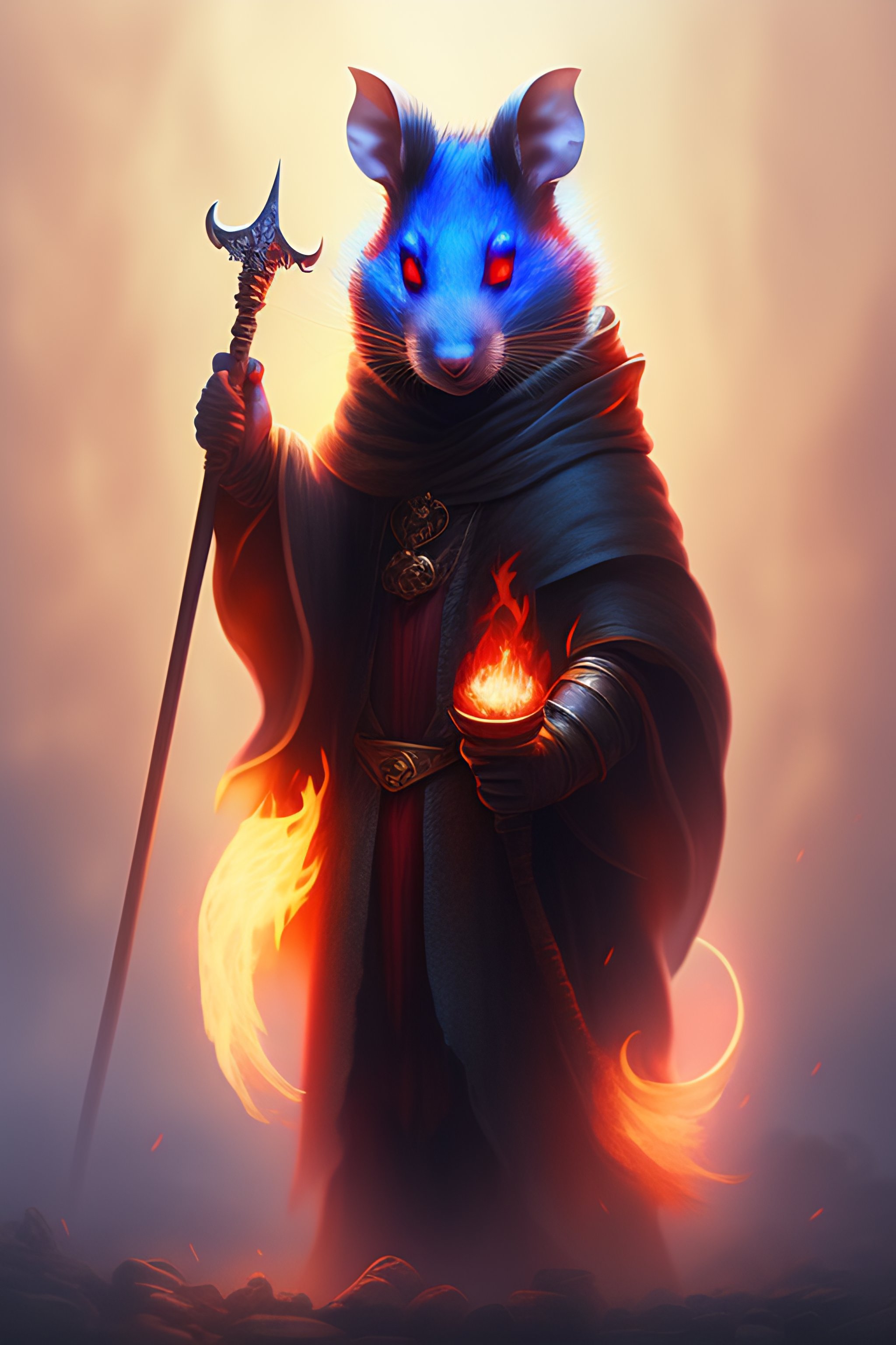 Lexica - Photo of a ghostly rat with glowing red eyes, wearing tattered ...