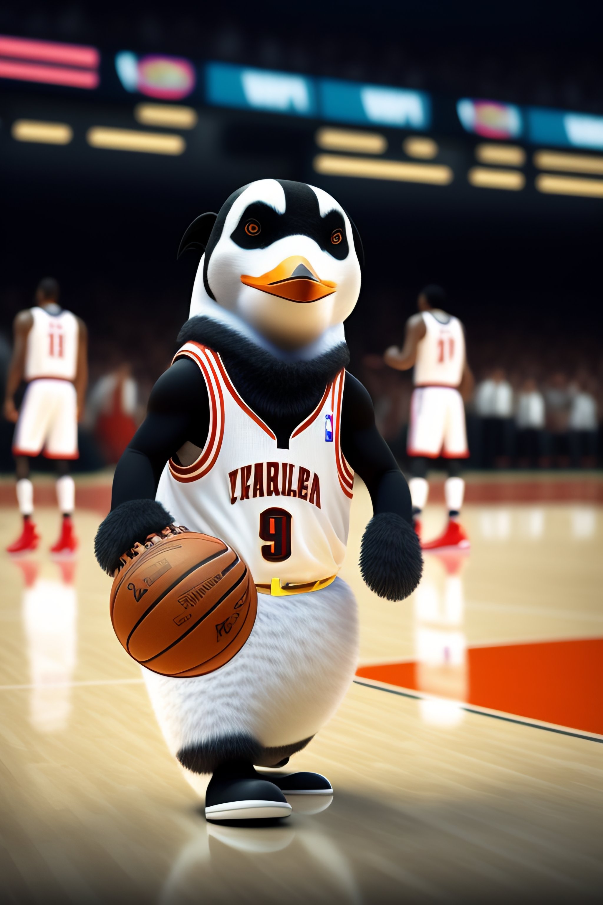 Lexica - An anthropomorphic penguin in basketball outfit playing on ...