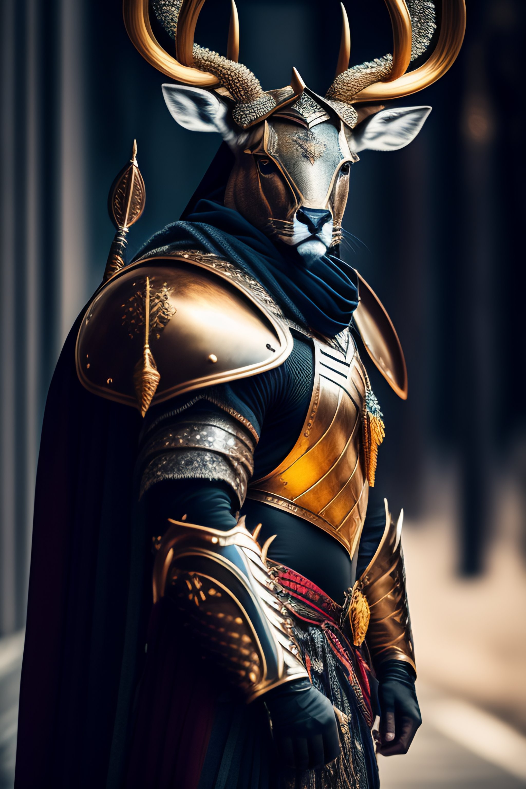 Lexica - Photo of a warrior with metal deer theme armour, 4 k, hdr ...