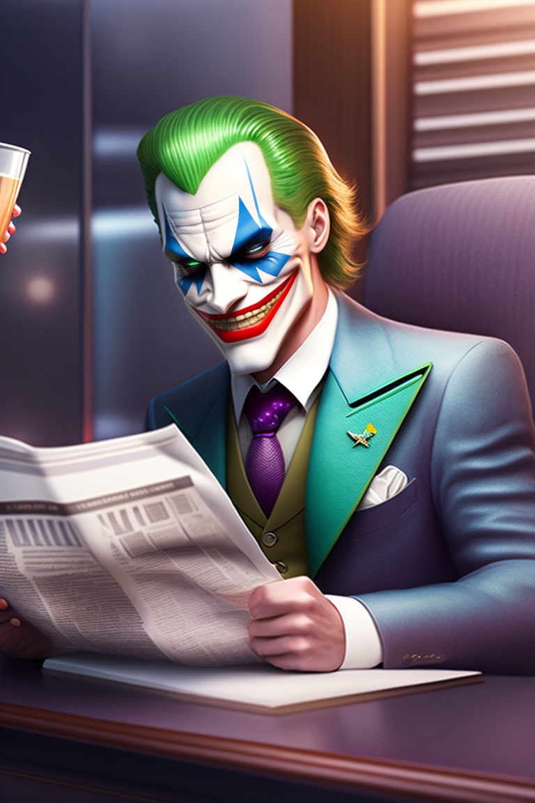 Lexica - Joker become a office worker, reading newspaper, and drink coffee