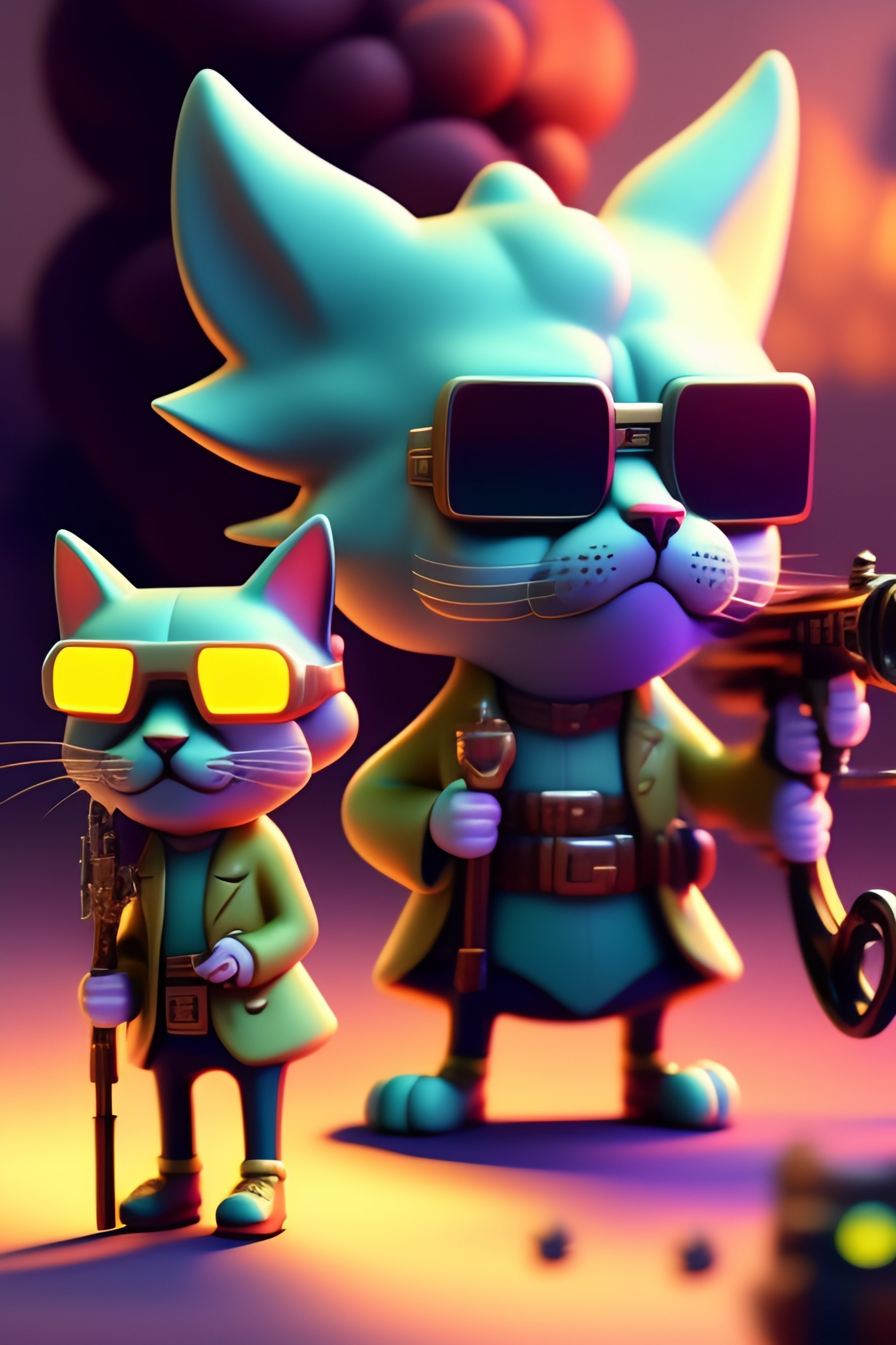 Lexica - Rick and Morty in 3D as cats with musket guns in the ...