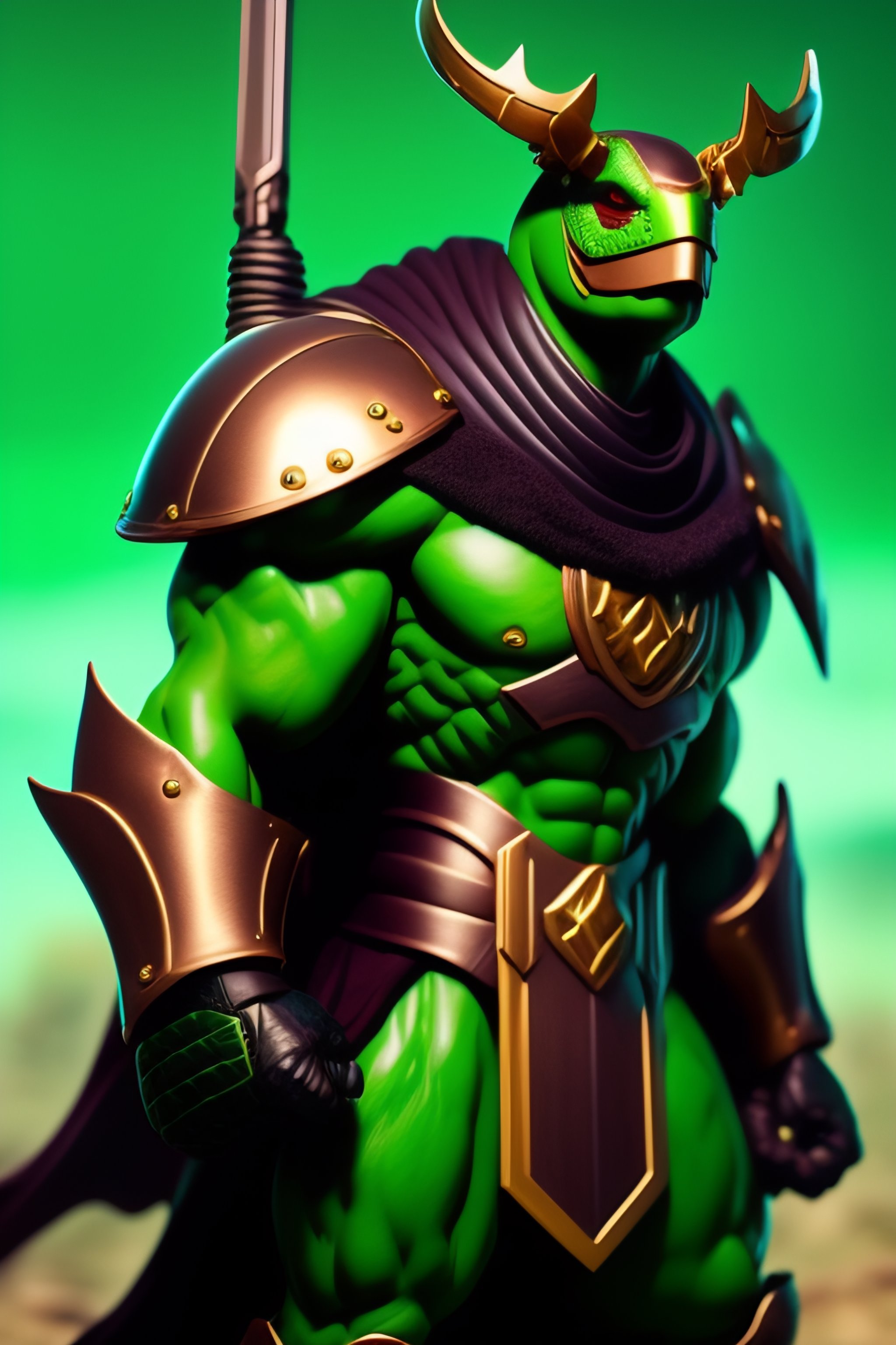 Lexica - A green turtle as the doomslayer,