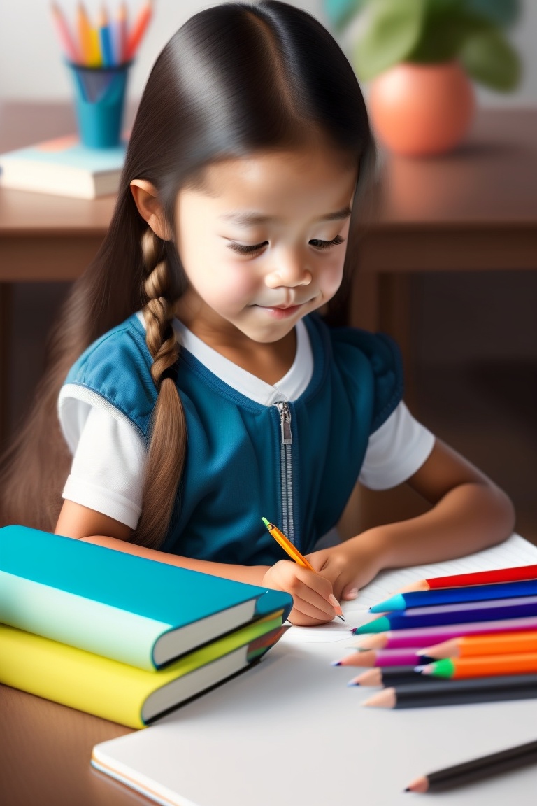 Lexica - A girl sitting at a desk and doing math tasks, the numbers are ...